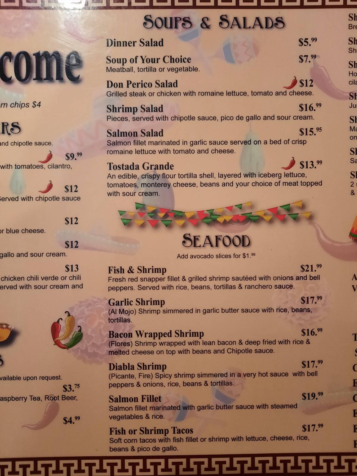 Menu at Don Perico Mexican Restaurant, Tehachapi