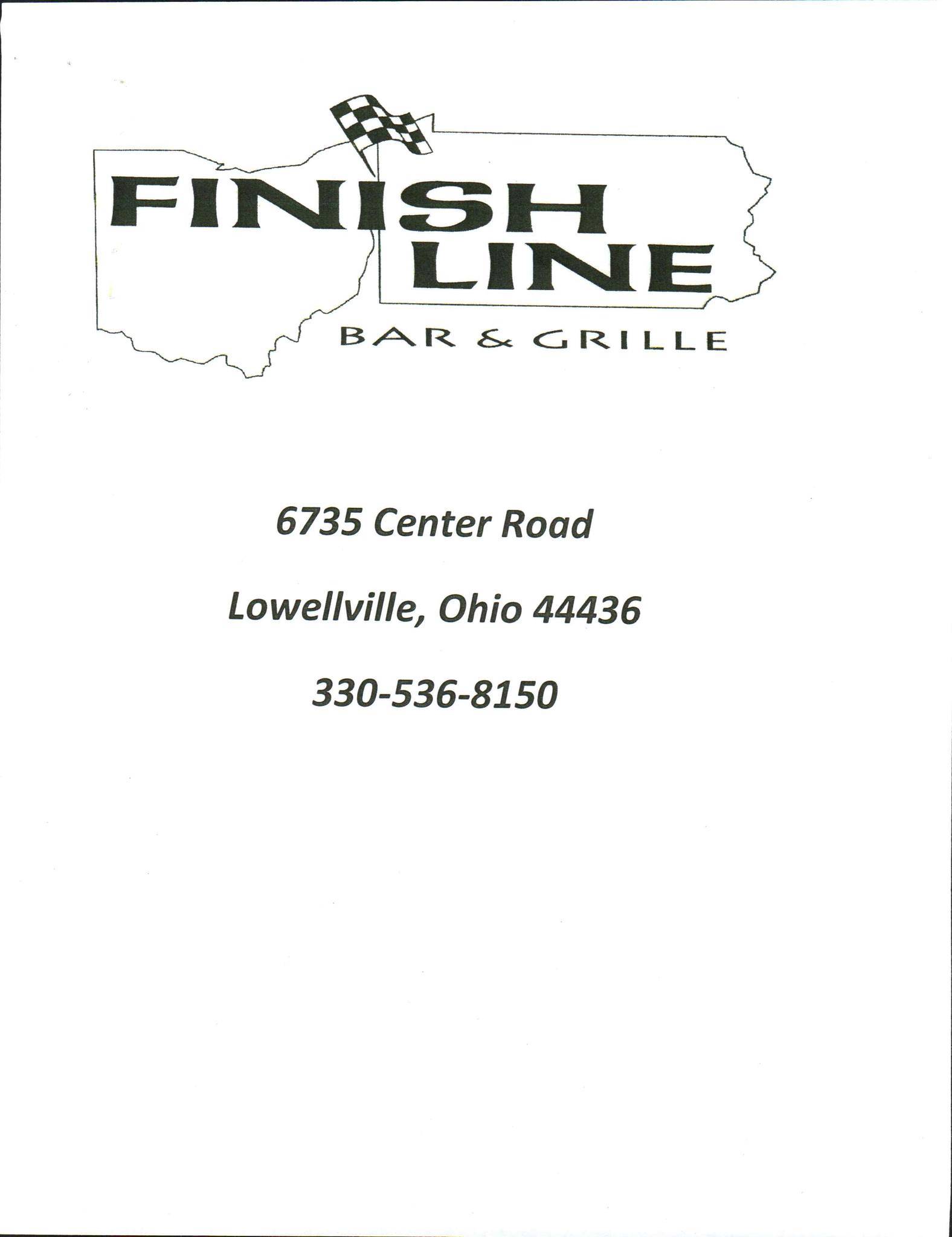 Menu at Finish Line Bar & Grille, Lowellville