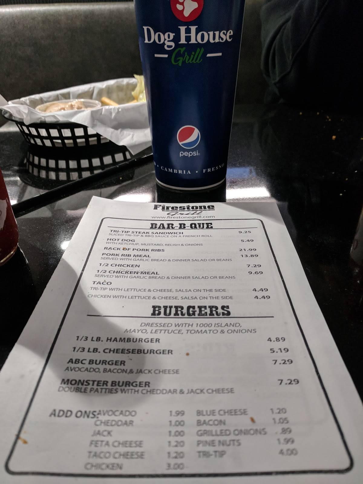 Menu at Firestone Grill pub & bar, Bakersfield, California Ave