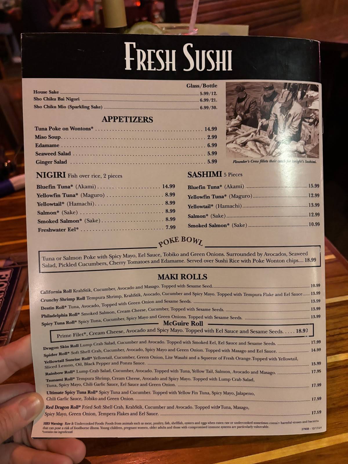 Menu at Flounder's Chowder House pub & bar, Pensacola Beach