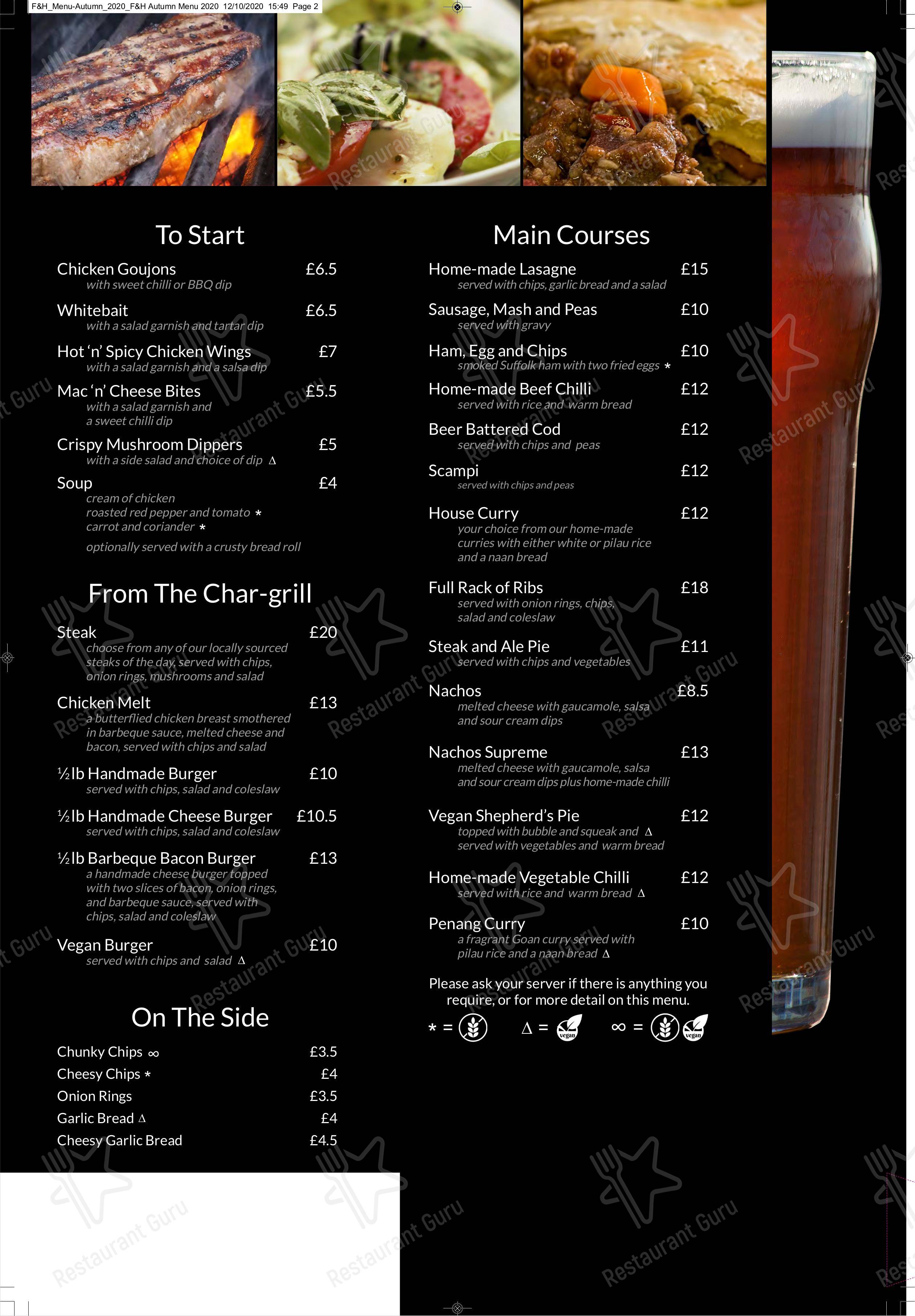 Menu at Fox and Hounds Thurston pub & bar, Thurston