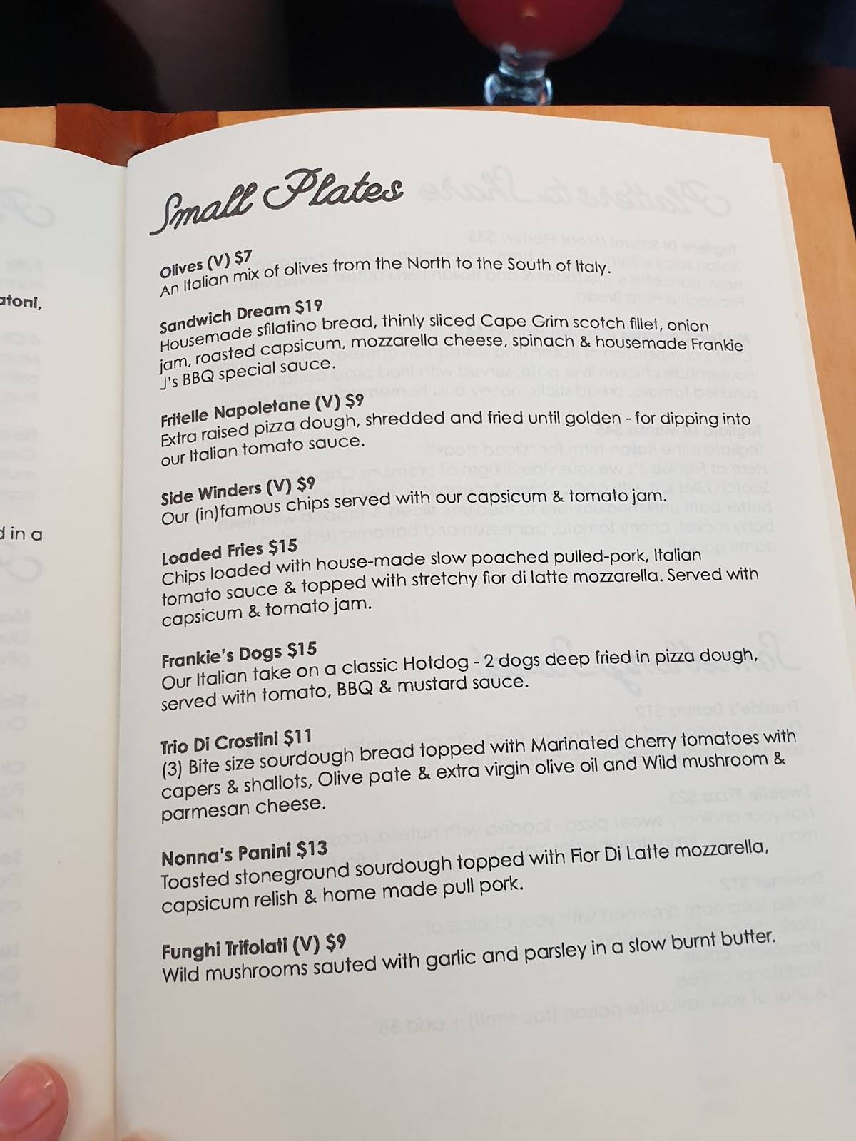 Menu at Frankie J's pub & bar, Devonport