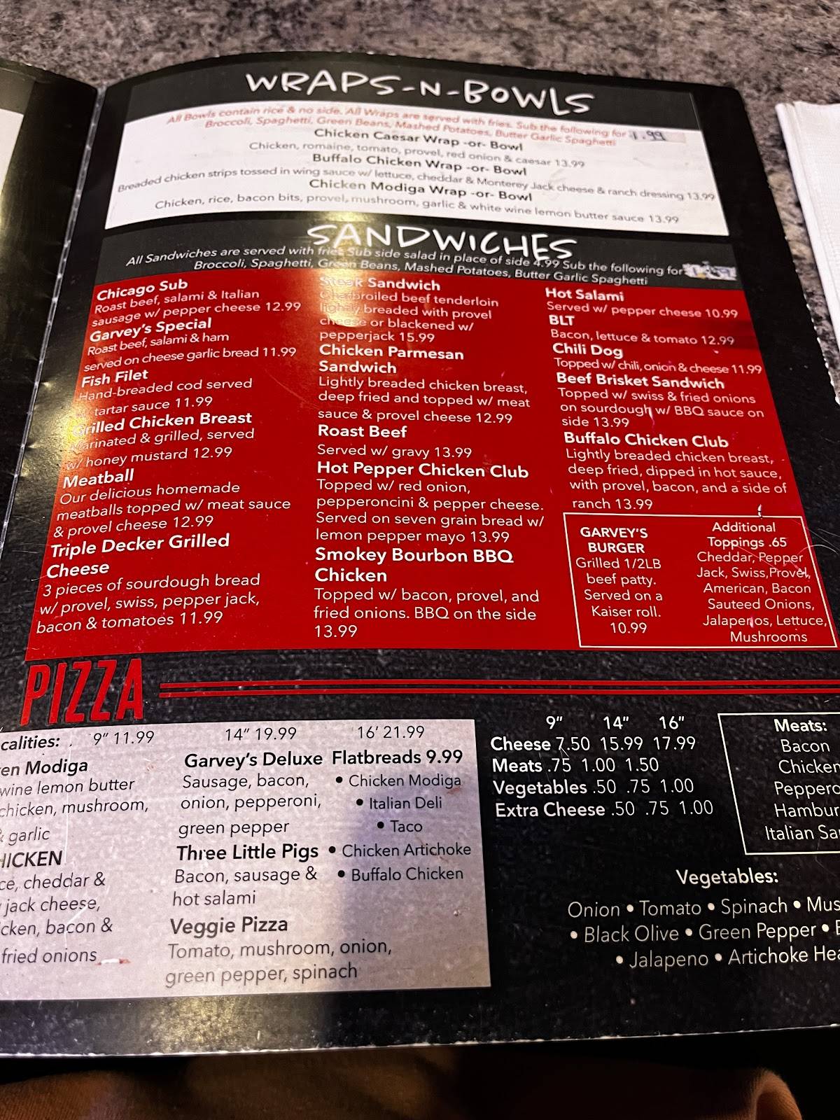 Menu at Garvey's Grill pub & bar, Oakville