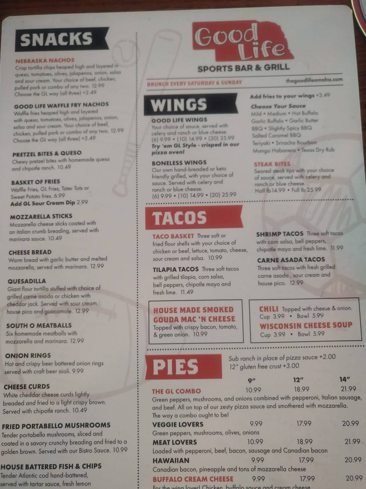 Menu at Good Life Sports Bar & Grill "OG" - 180th & Pacific, Omaha, S ...