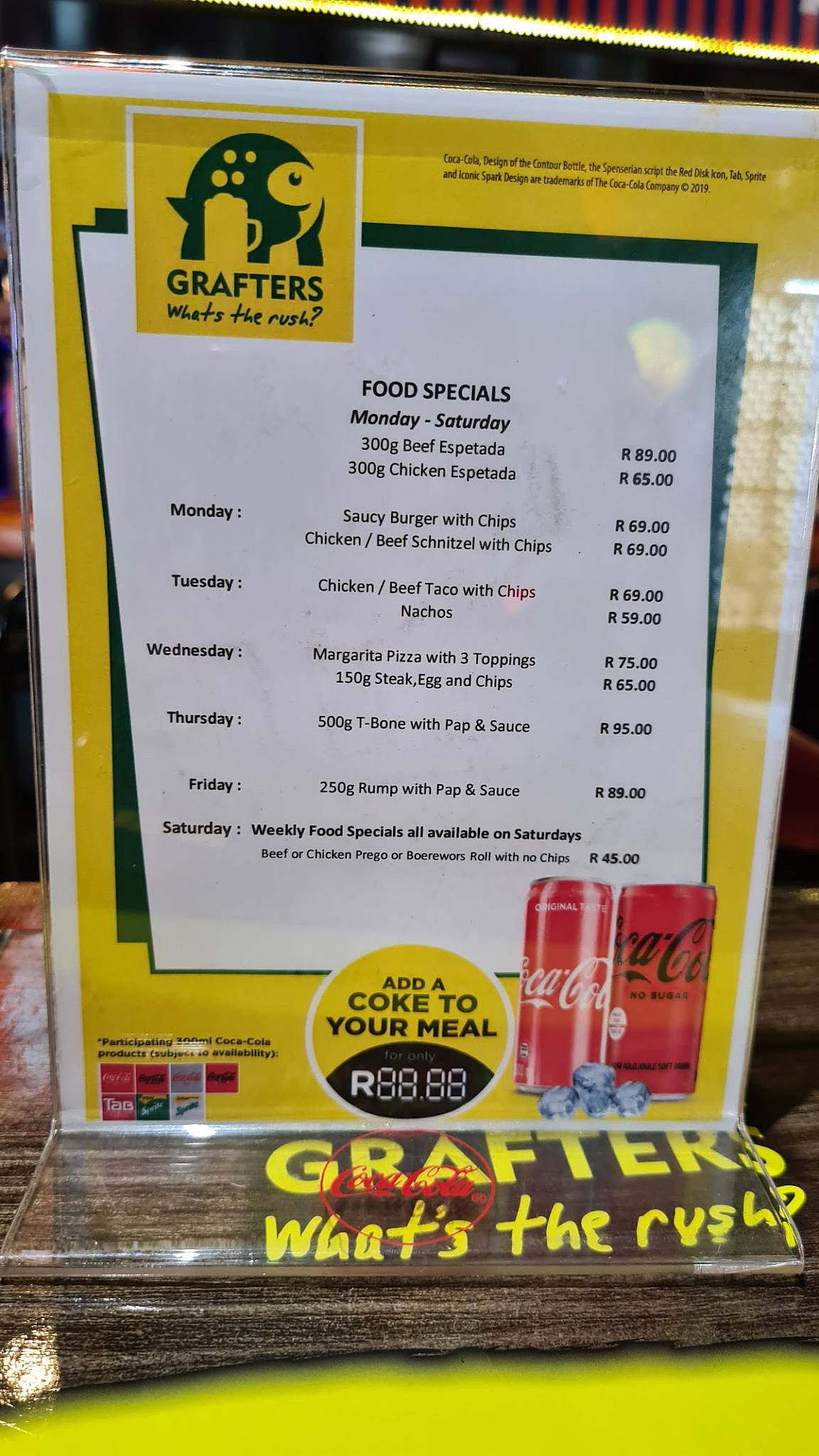 Menu at Grafters Tavern - What’s the Rush! pub & bar, Pretoria