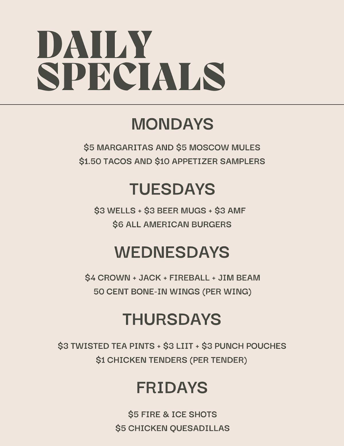 Menu at Ground Zero pub & bar, Lubbock