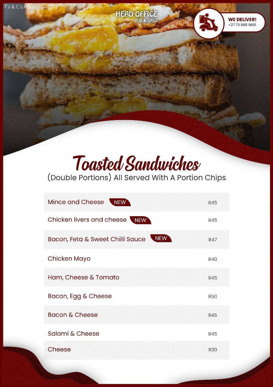 Menu at Head Office Pub Grill, Sasolburg