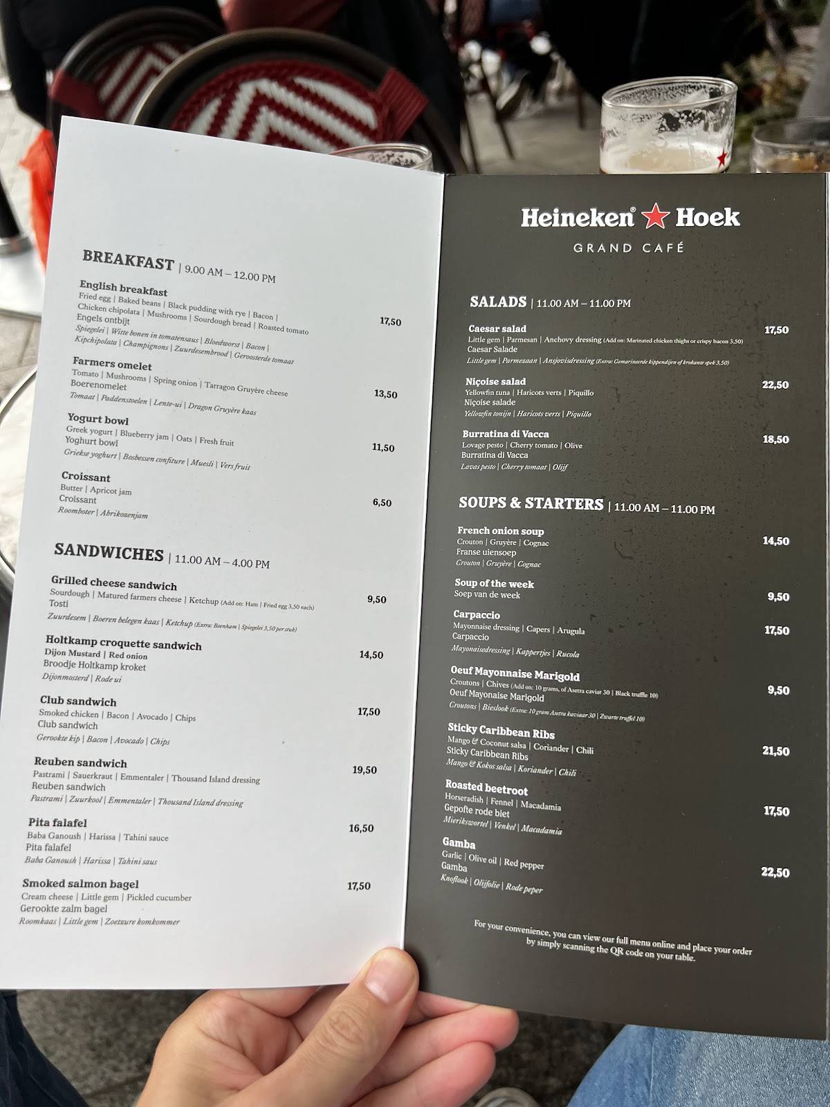 Carta de Heineken Hoek Grand Café, Amsterdam
