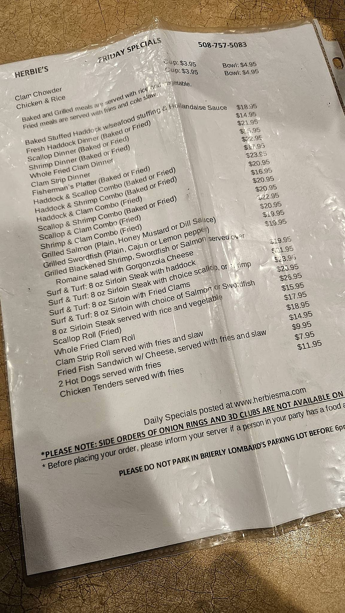 Menu at Herbie's pub & bar, Worcester