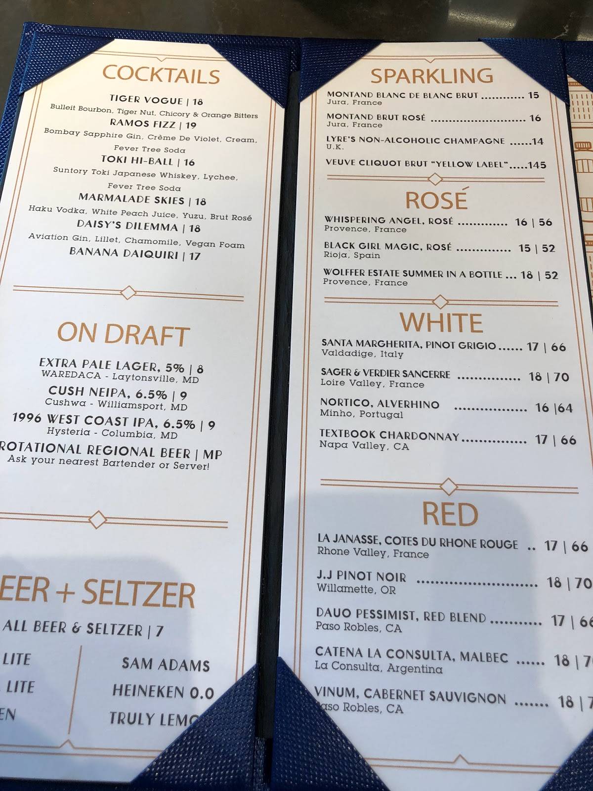 Menu at Hip Flask Rooftop Bar, Bethesda