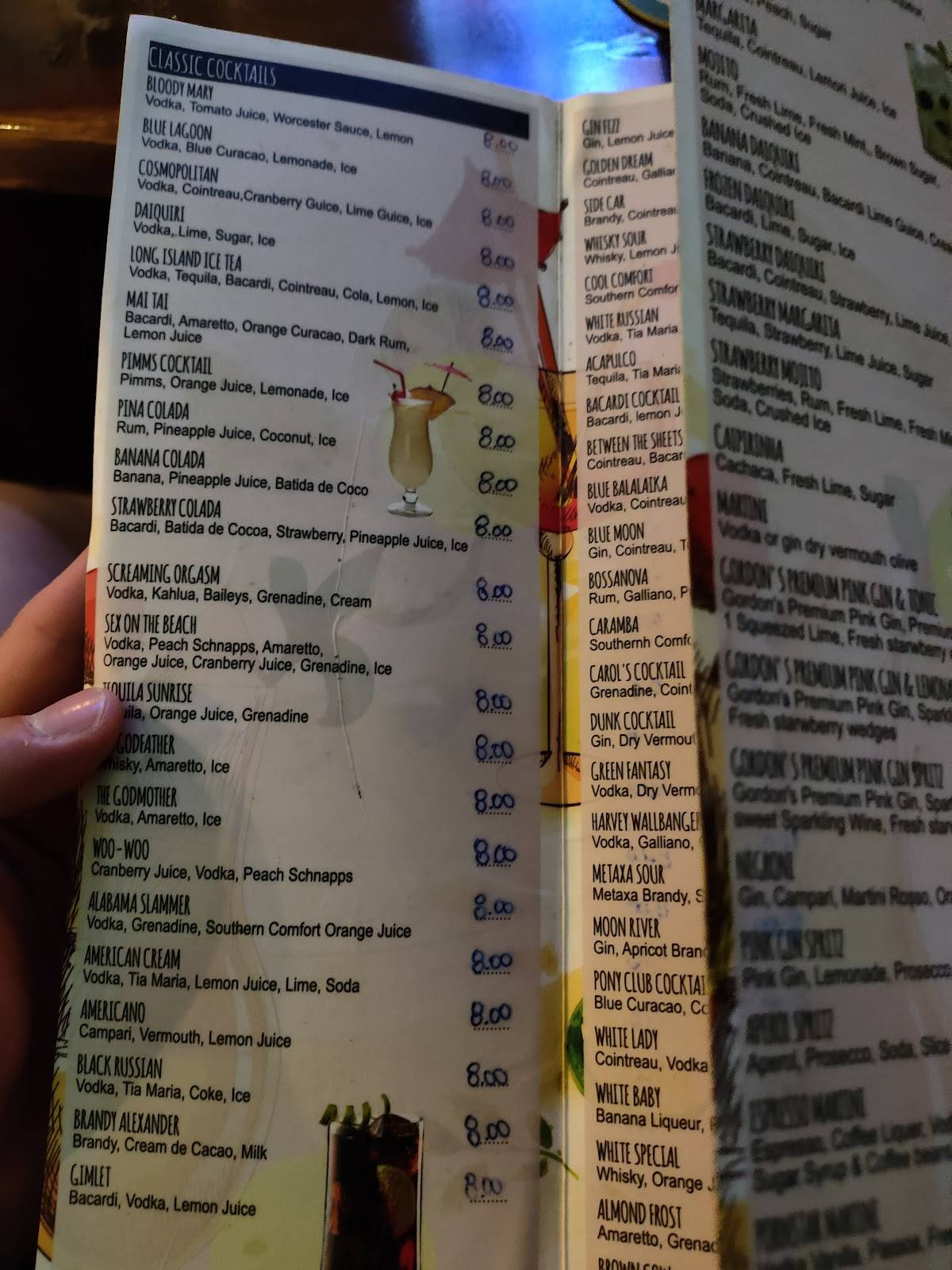 Menu at Illusions Bar, Kassiopi