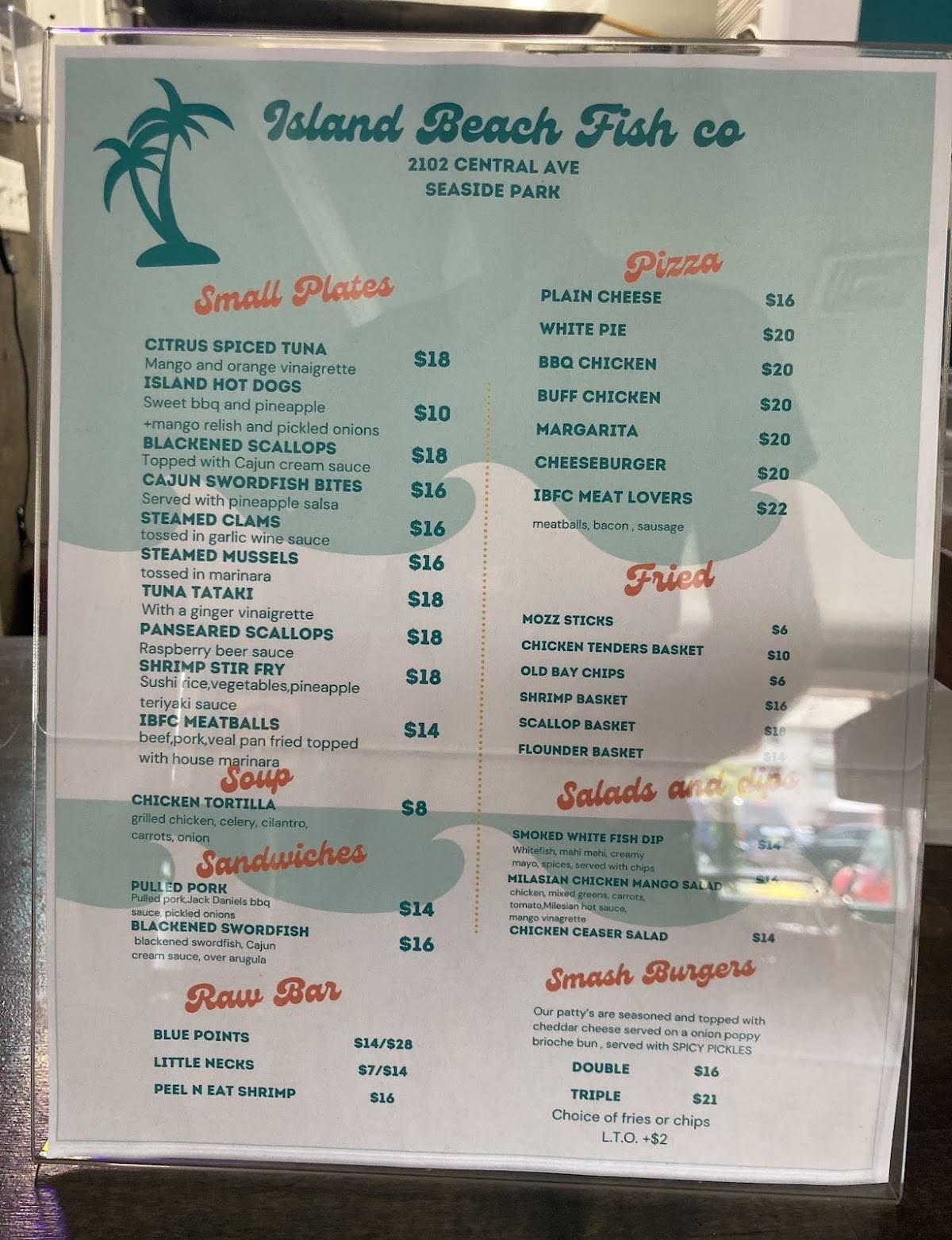 Menu at Island Beach Fish Company pub & bar, Seaside Park