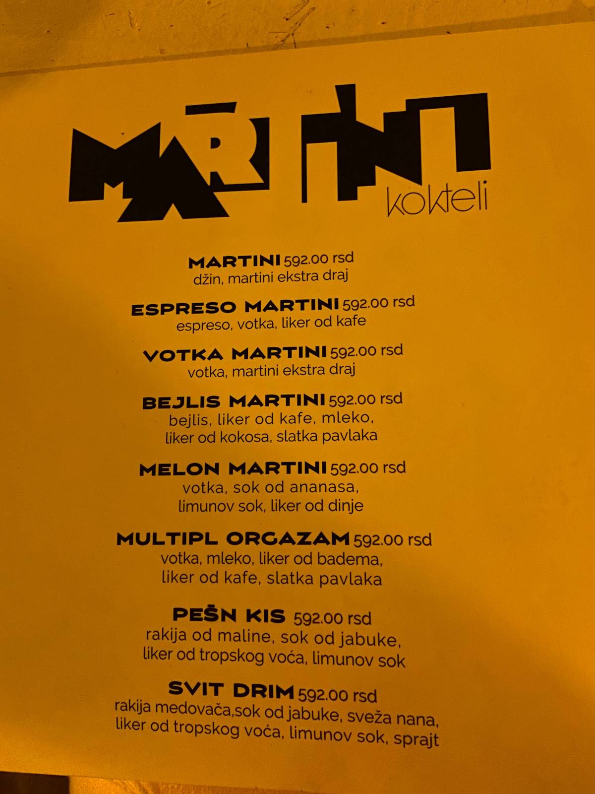 Menu at Kafe Bar Blaznavac, Belgrade