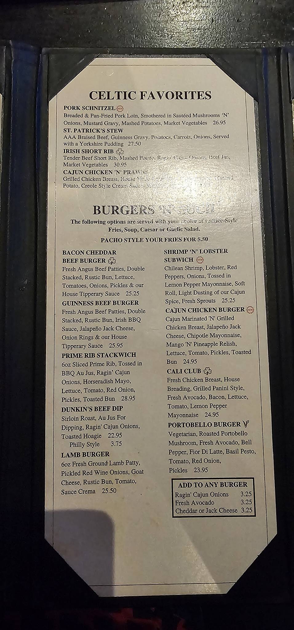 Menu at Kelly O'Bryan's Restaurant and Carlos O'Bryan's Pub, West ...