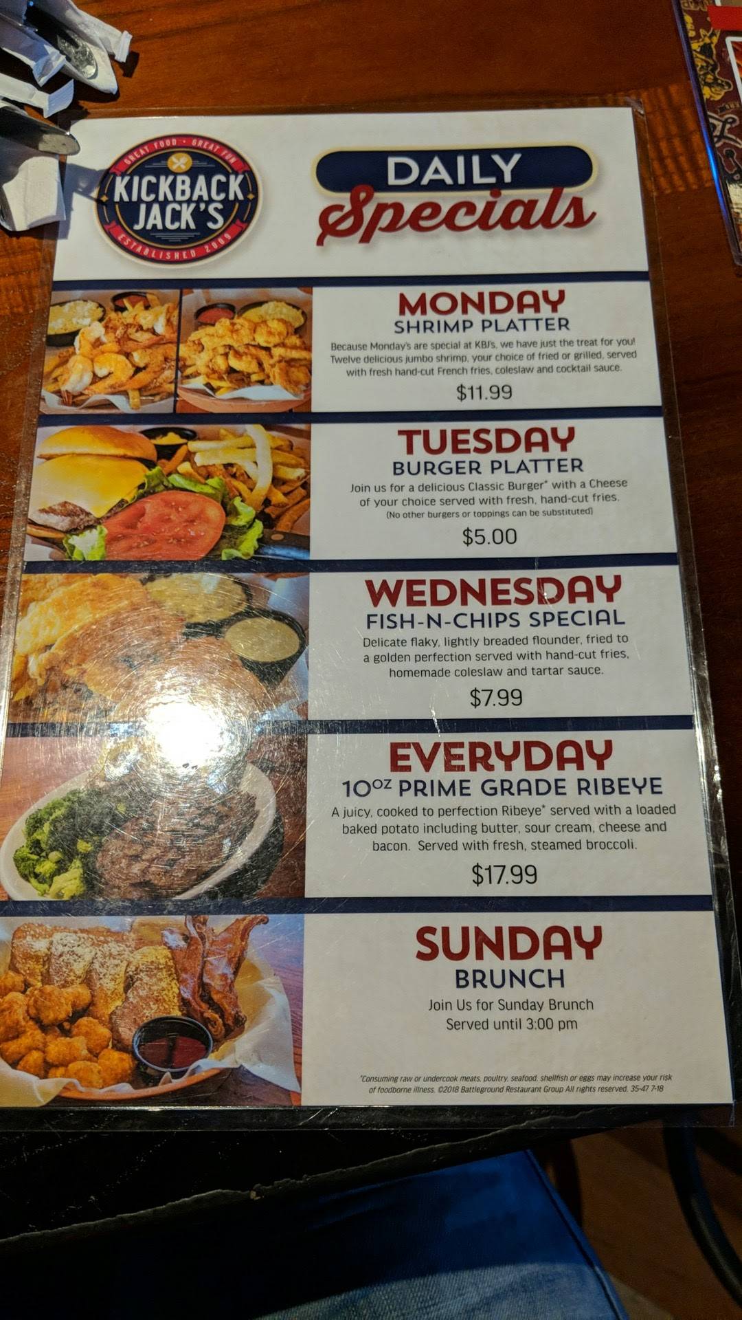 Menu at Kickback Jack's High Point pub & bar, High Point