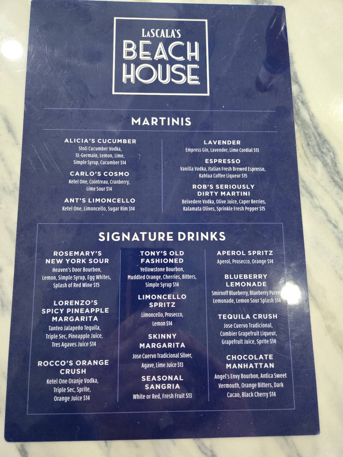 Menu at LaScala's Beach House pub & bar, Brigantine