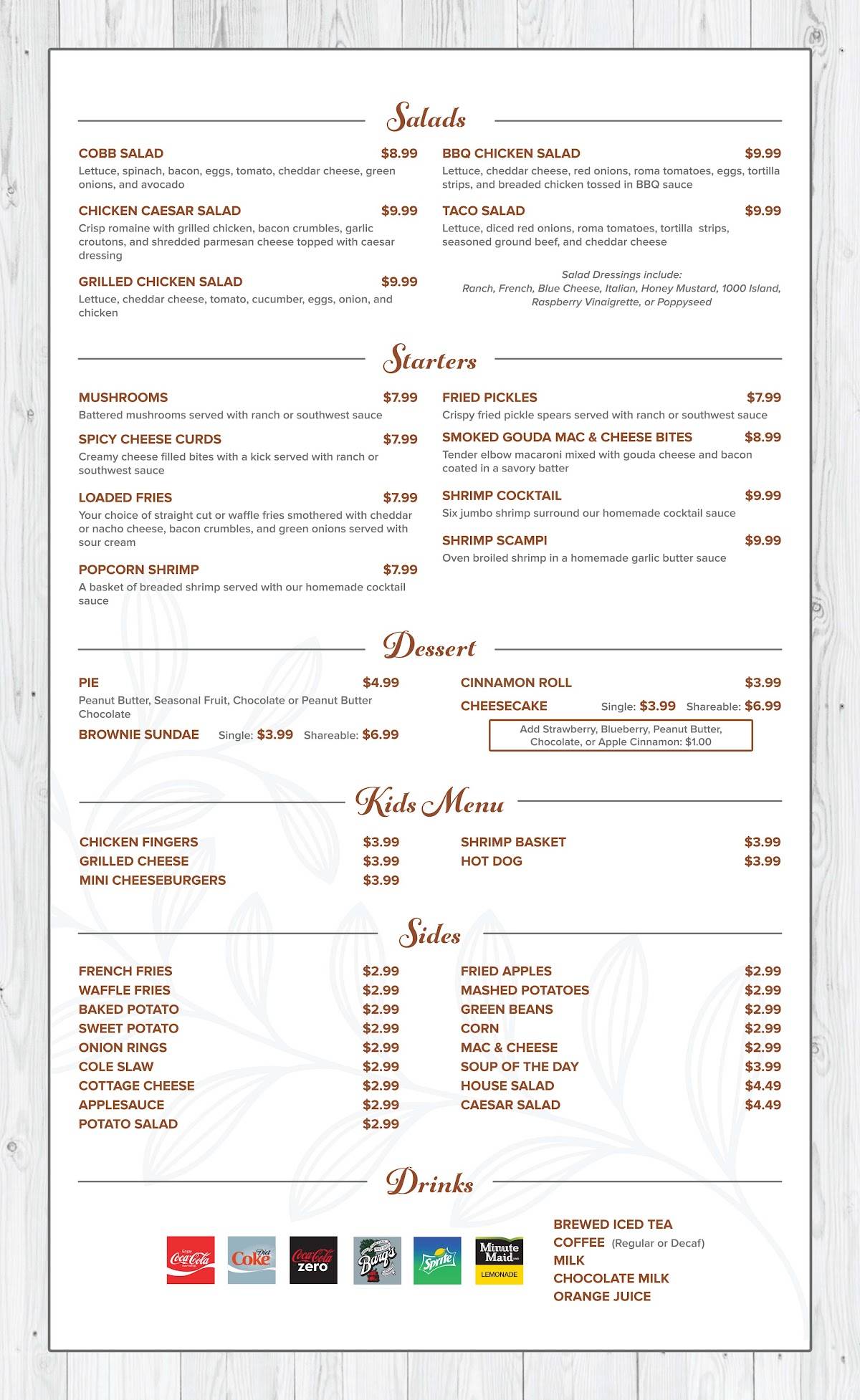Menu at Lakeview Restaurant, Cambridge City