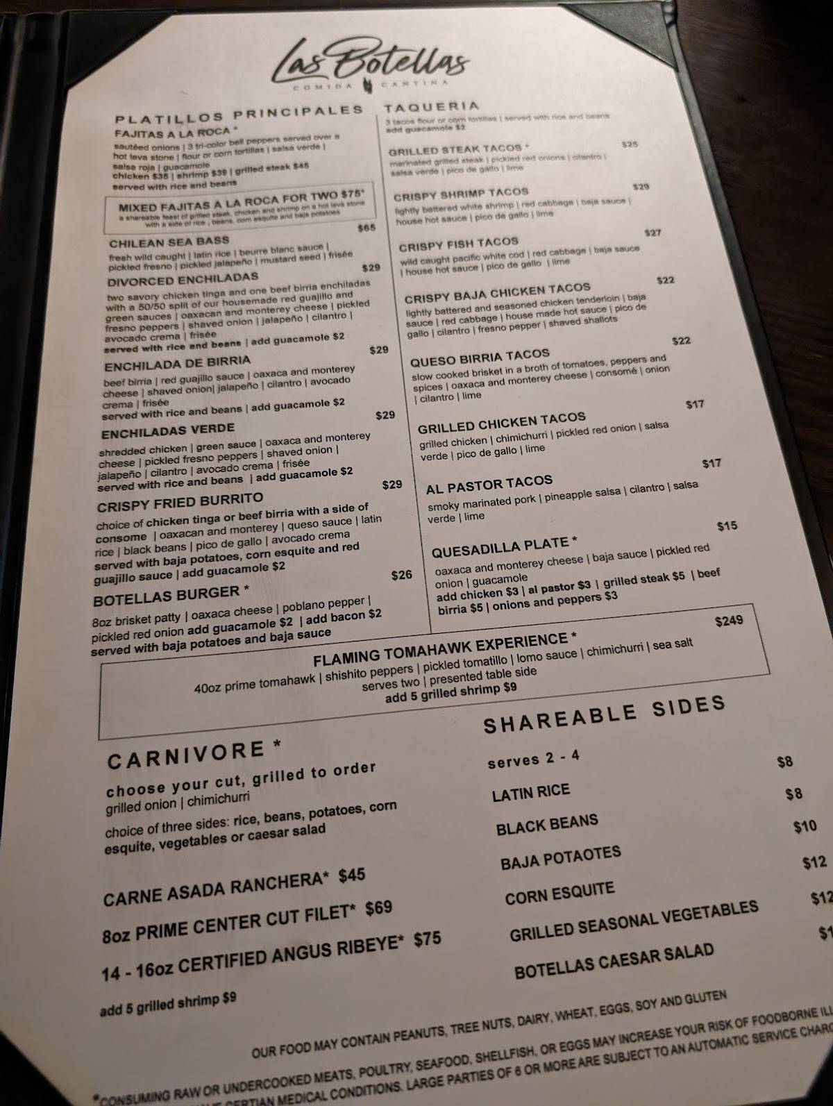 Menu at Las Botellas pub & bar, Riverton