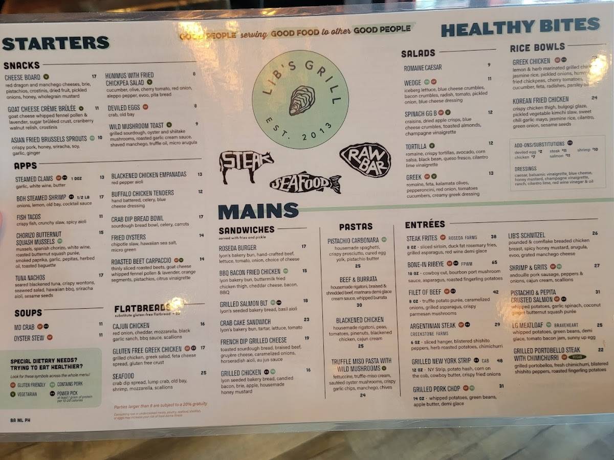 Menu at Lib's Grill pub & bar, Perry Hall