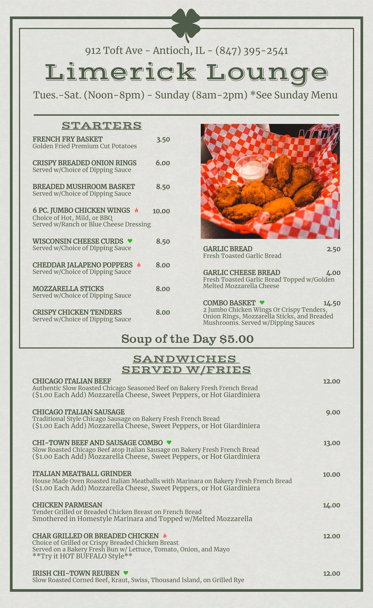 Menu at Limerick Lounge pub & bar, Antioch