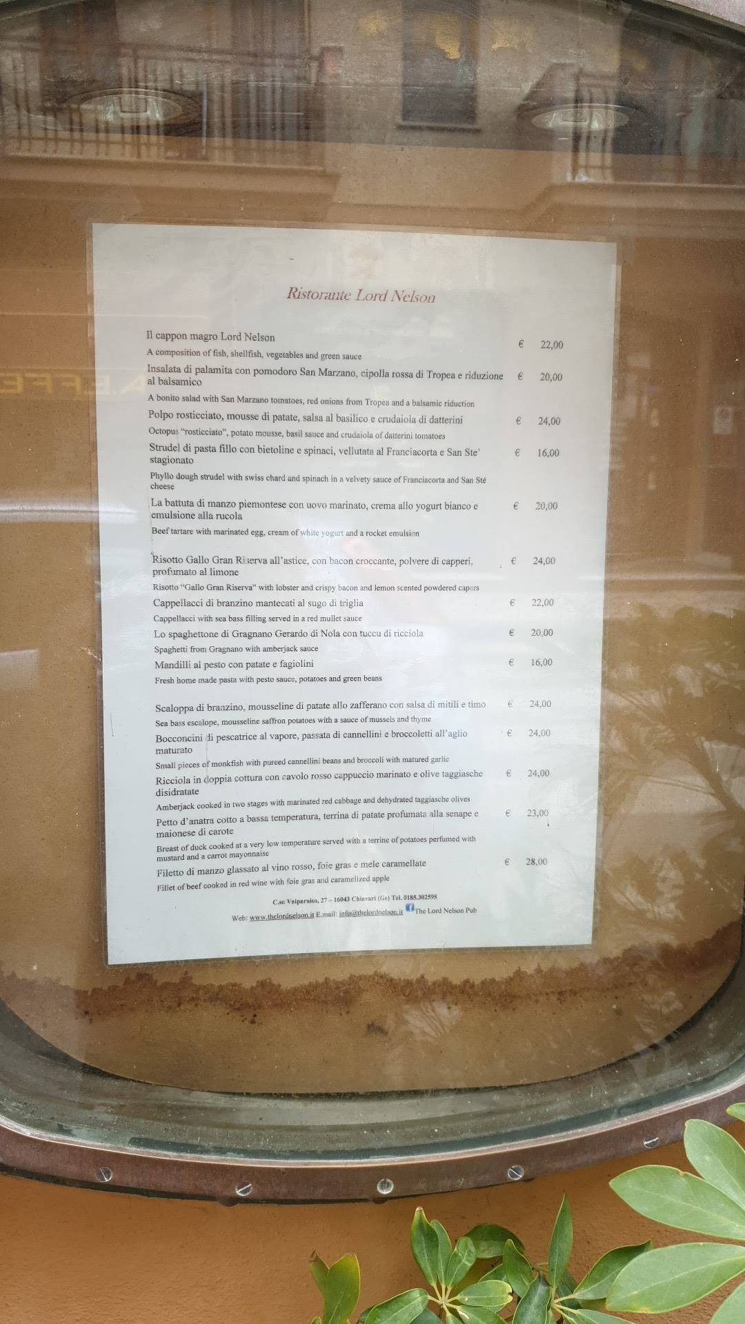 Menu da Lord Nelson (Ristorante - American Bar - Enoteca - Appartamenti ...