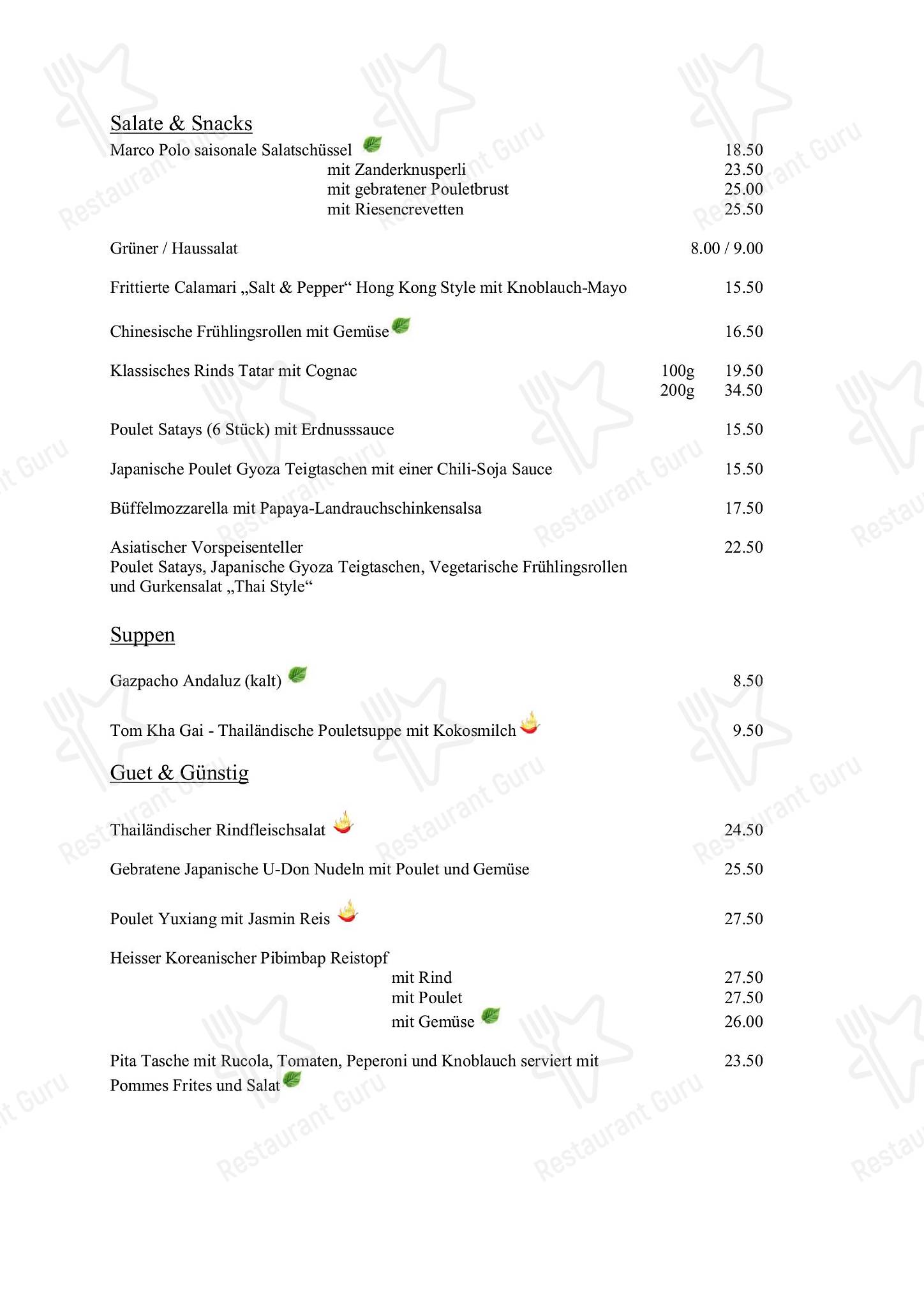Menu au Marco Polo Restaurant & Bar, Wohlen