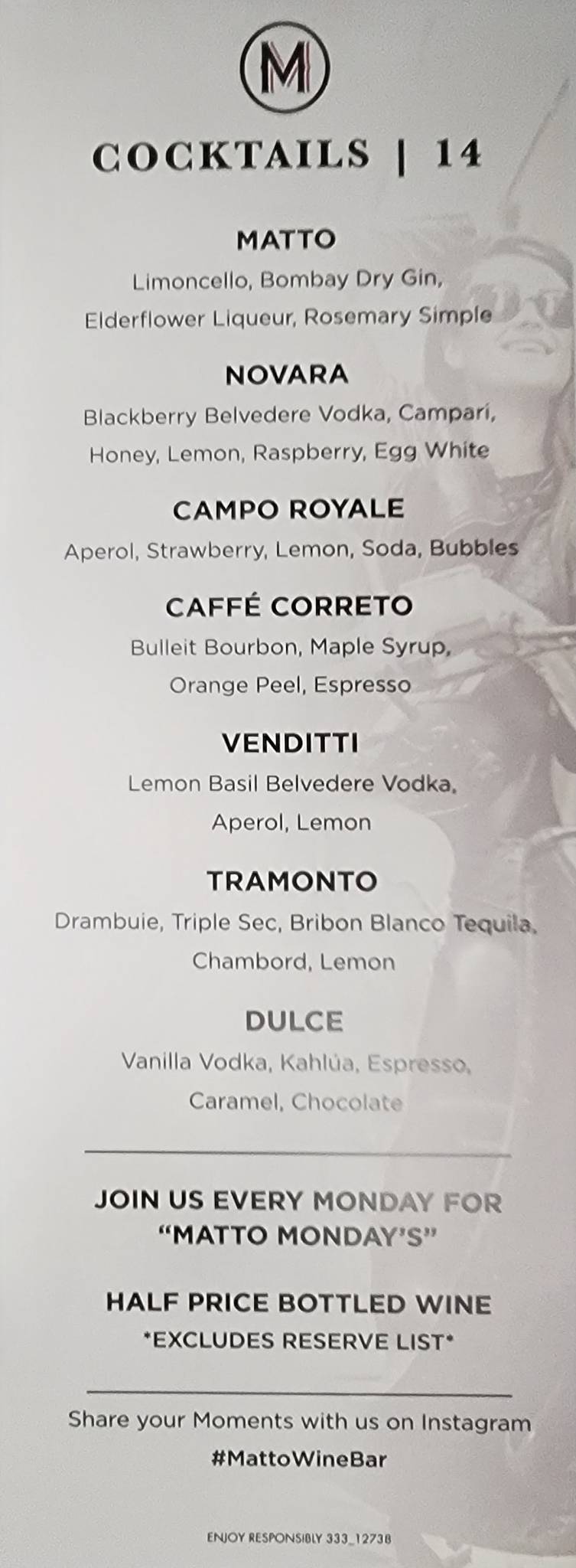 Menu at Matto Wine Bar, Shelton