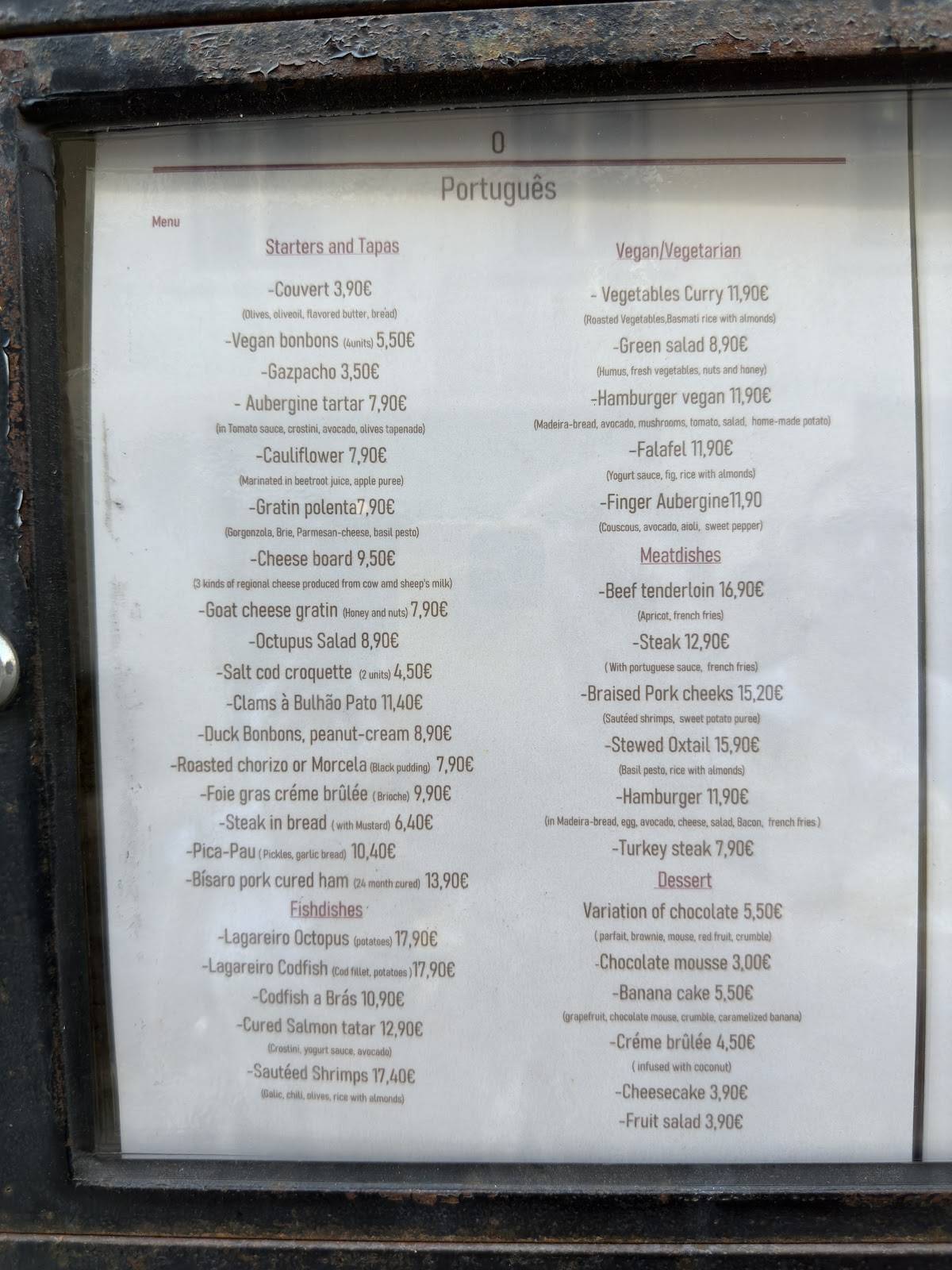 Menu at O Português. pub & bar, Lisbon