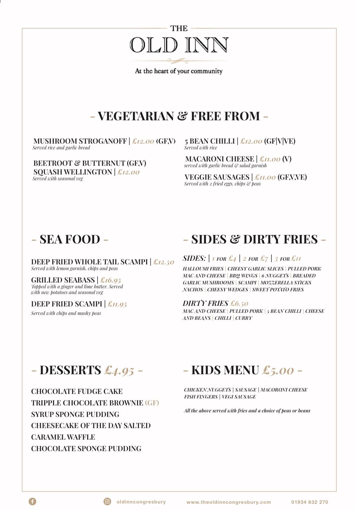 Menu at Old Inn pub & bar, Congresbury