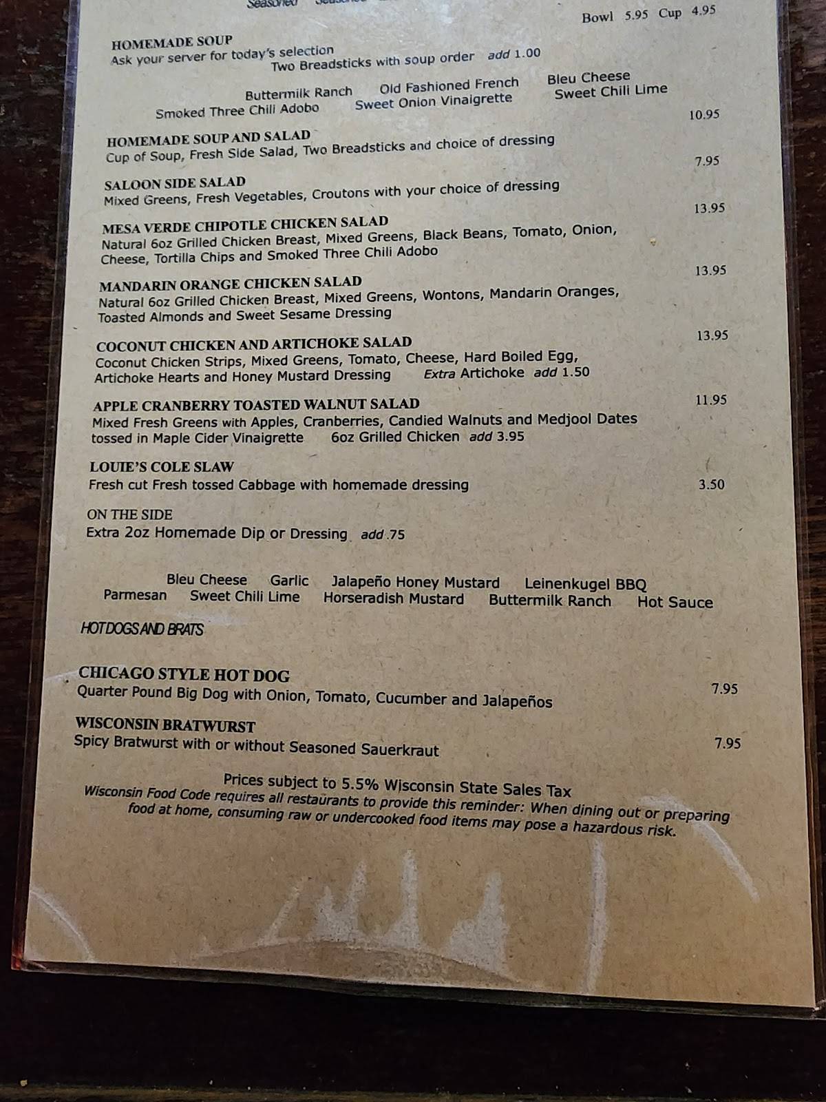 Menu at Old Saloon Bar & Grill, New Richmond