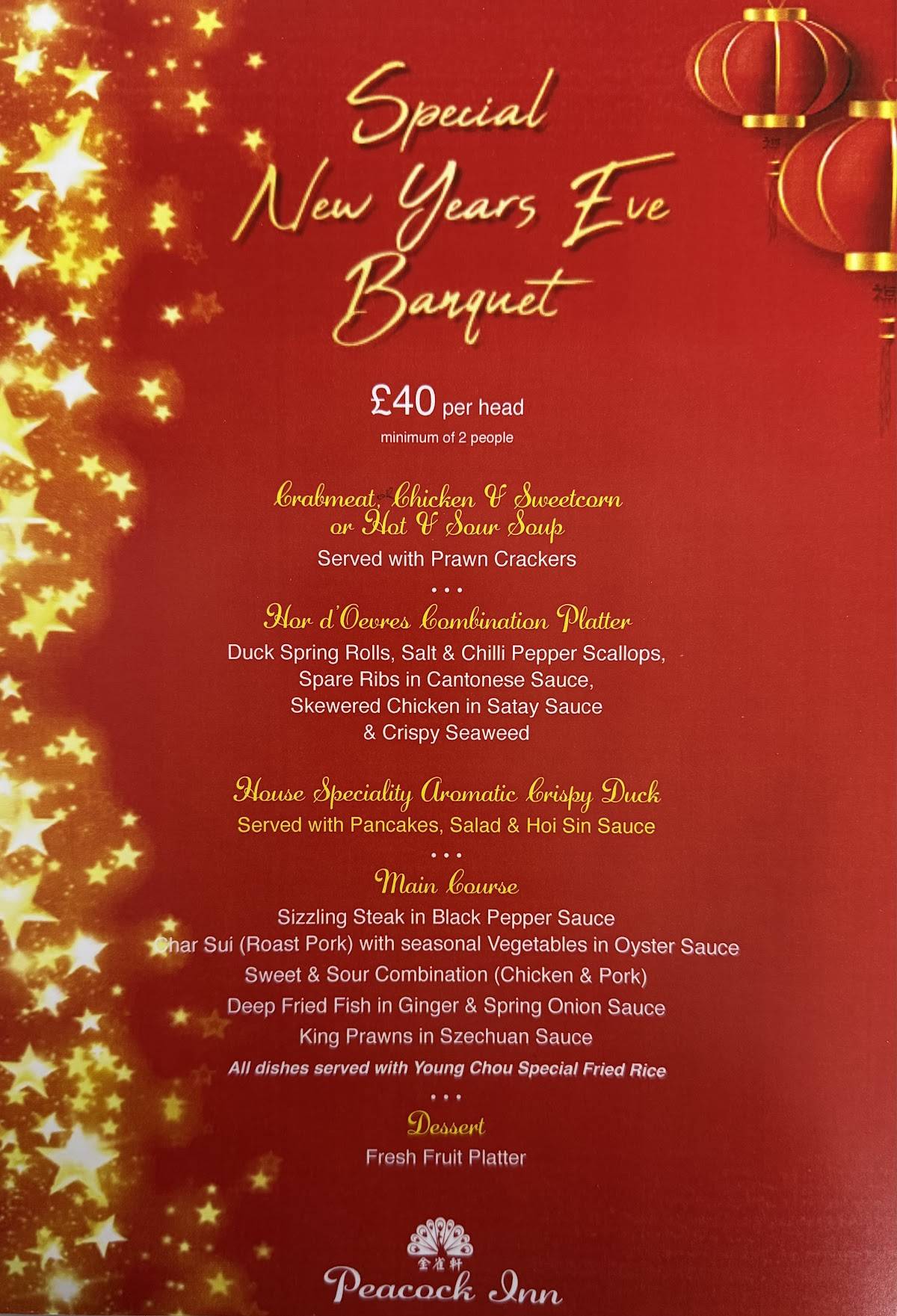 Menu at Peacock Inn Chinese Restaurant, Ormskirk