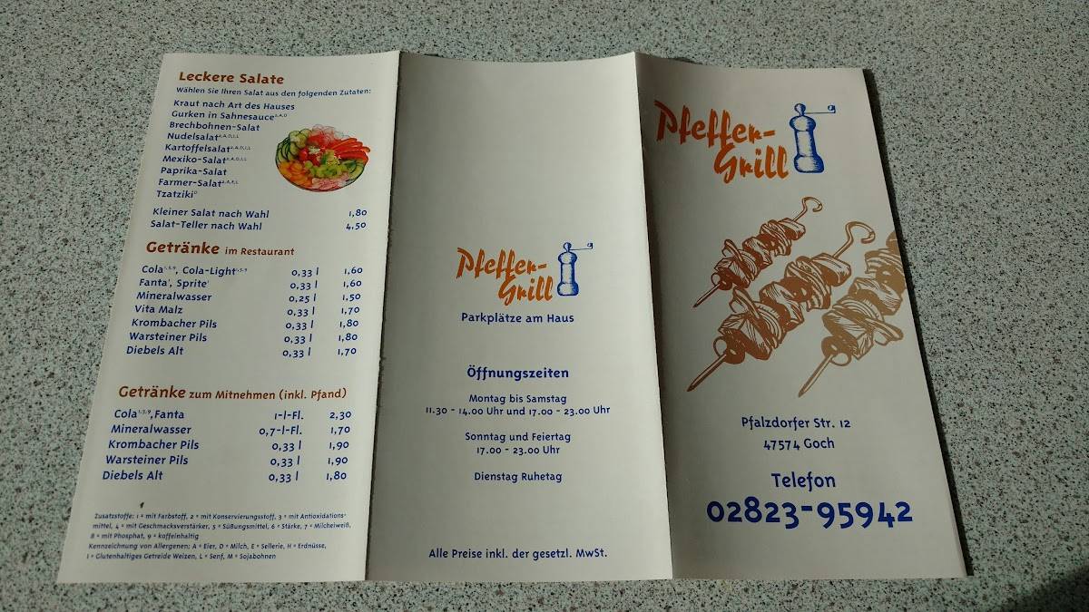 Speisekarte von Pfeffer-Grill pub & Bar, Goch