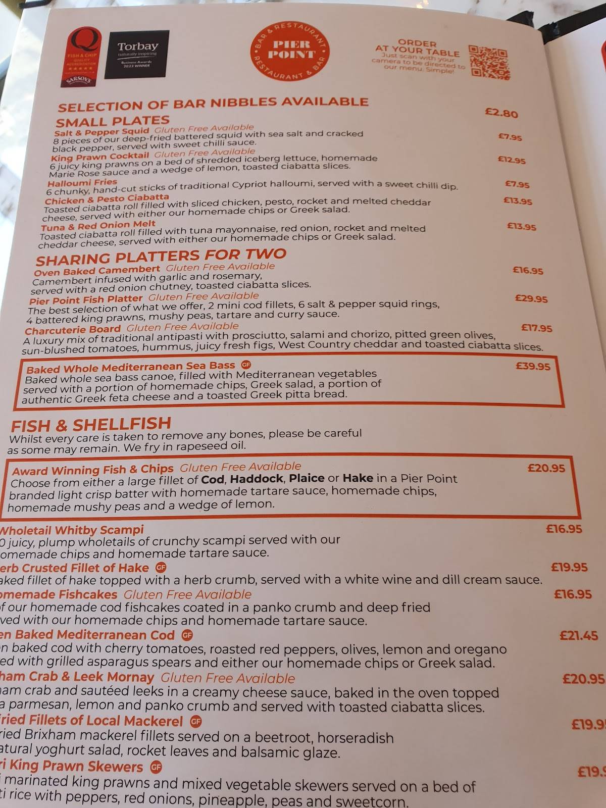 Menu at Pier Point Restaurant and Bar, Torquay