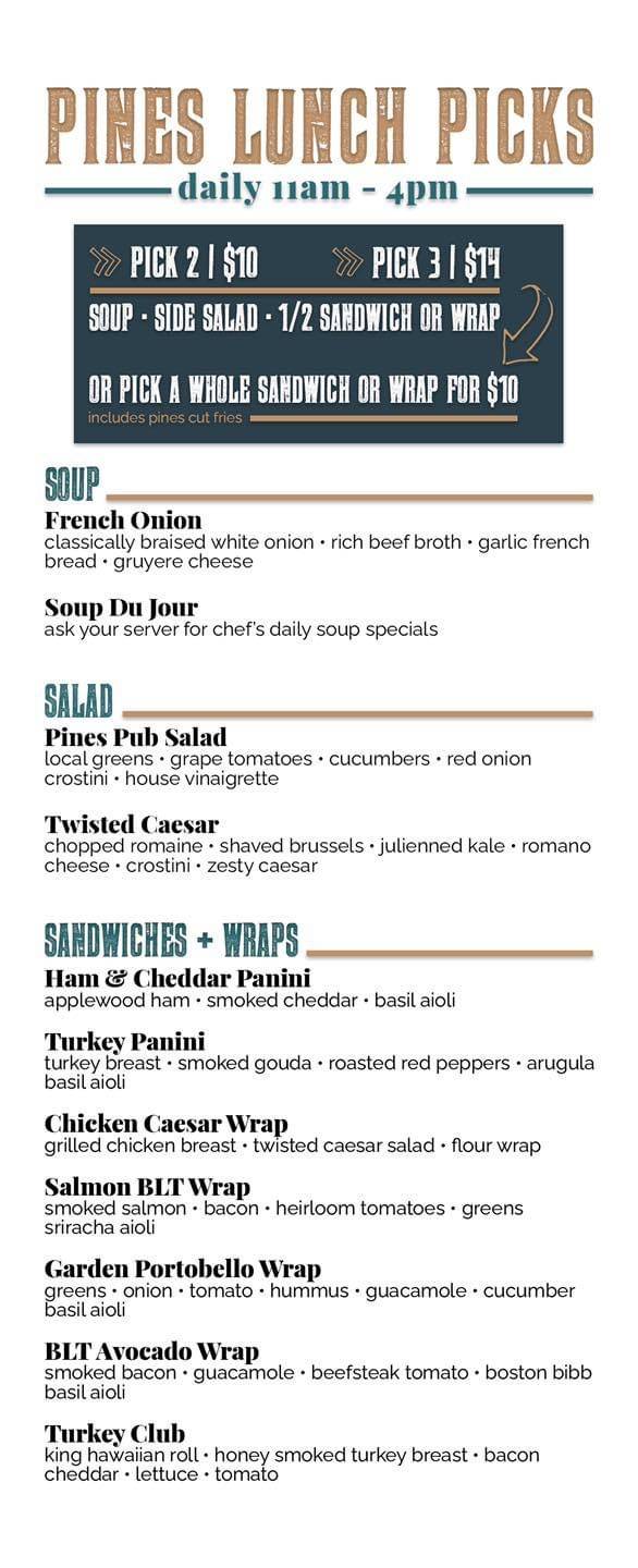 Menu at Pines Public House & Eatery, Berlin