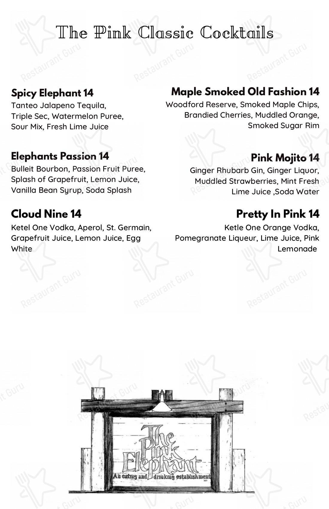 Menu at Pink Elephant pub & bar, Boca Grande