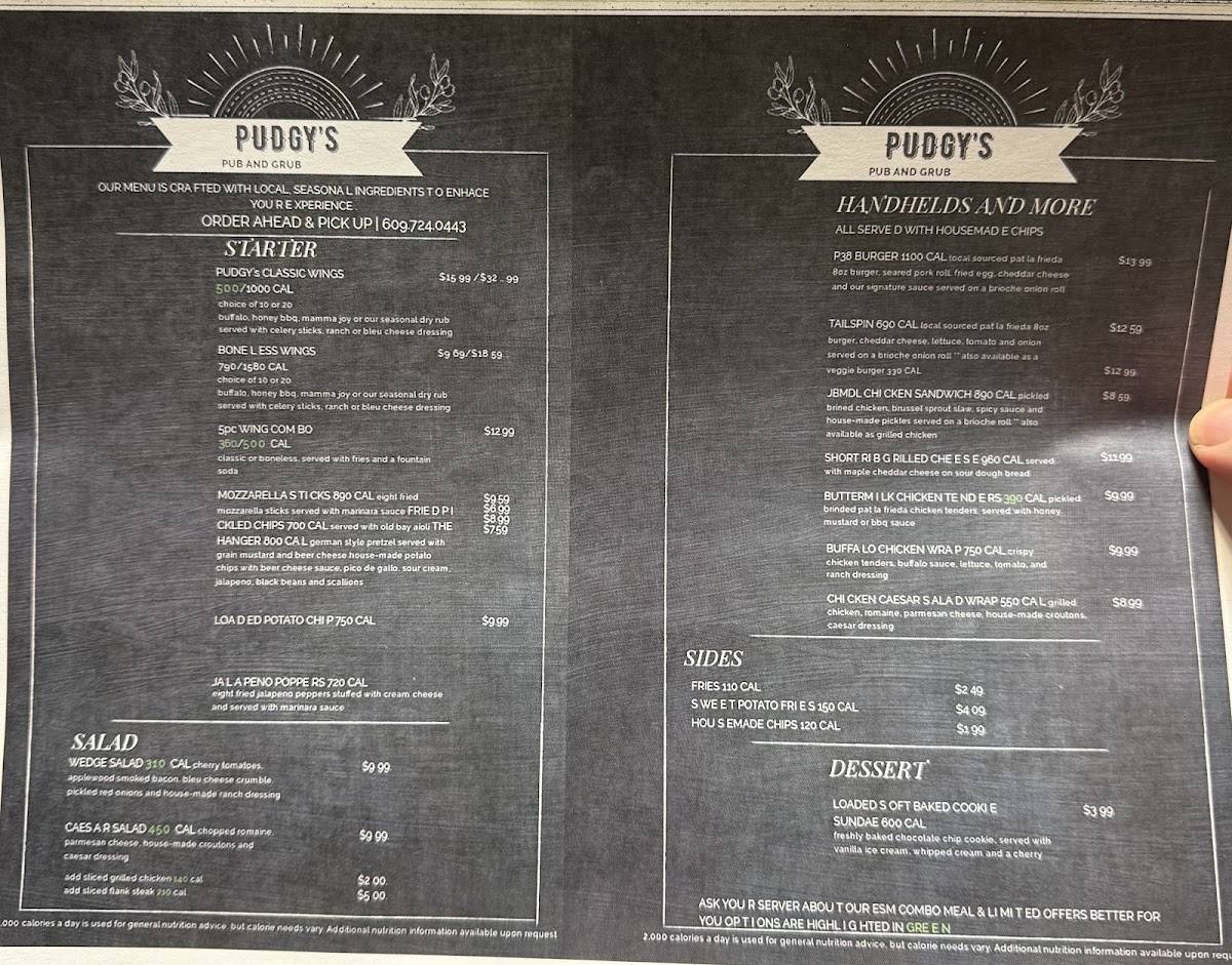 Menu at Pudgy's Sport Pub, McGuire Air Force Base