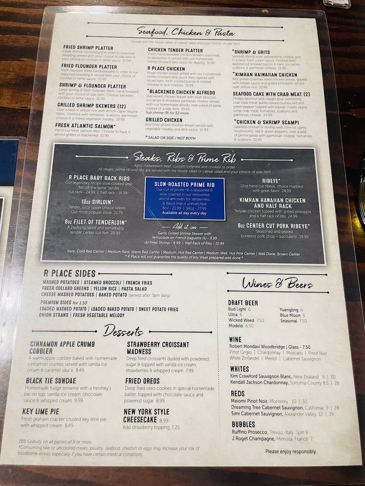 Menu at R Place pub & bar, Greenwood