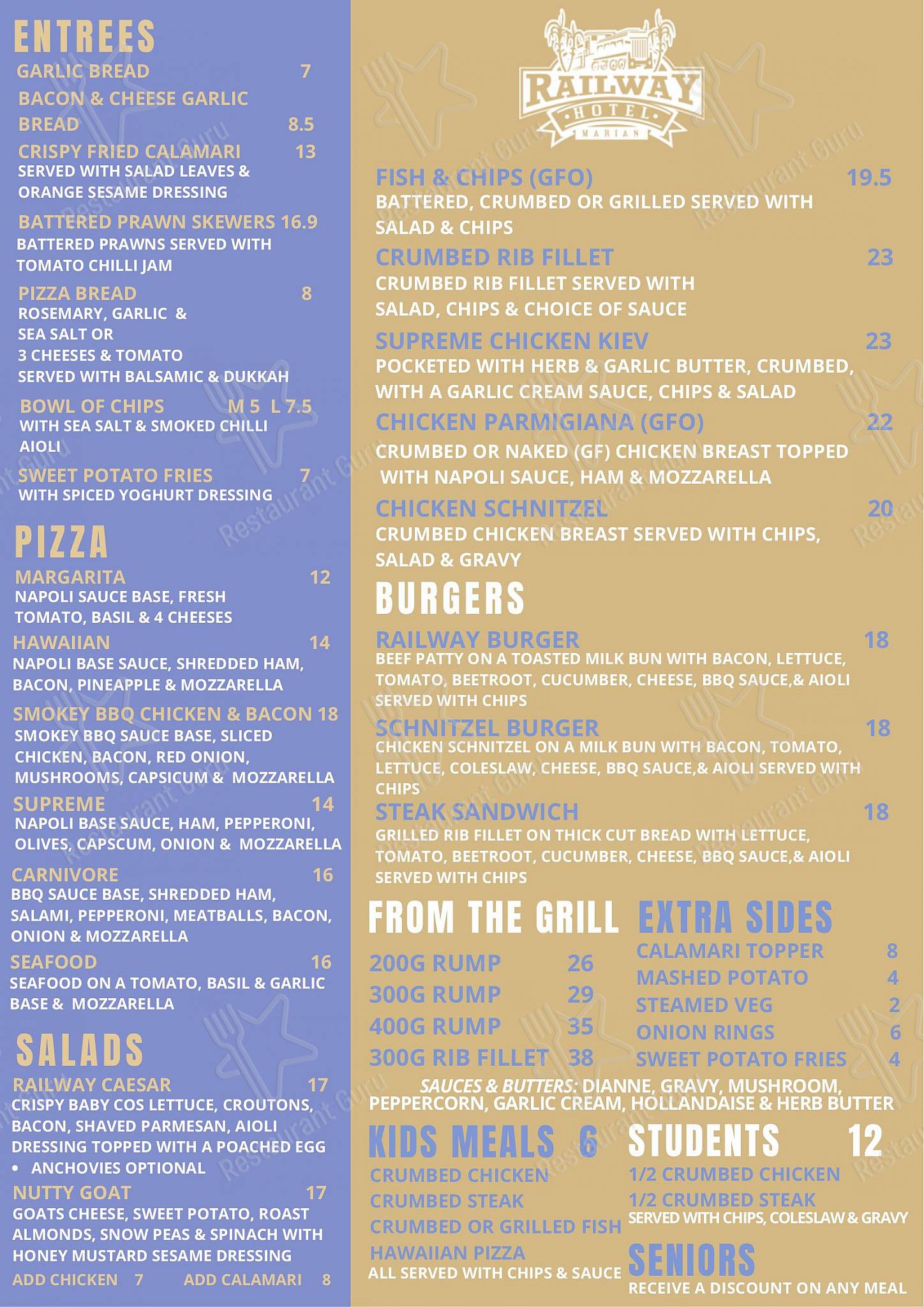 Menu at Railway Hotel pub & bar, Marian