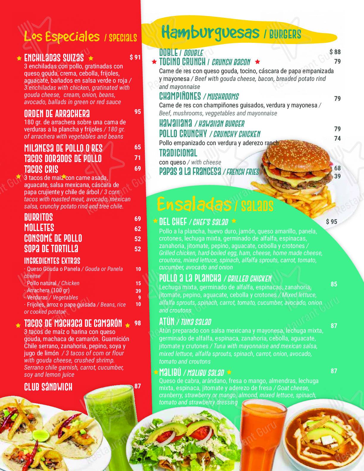 Carta de Restaurante Malibu, Nuevo Vallarta