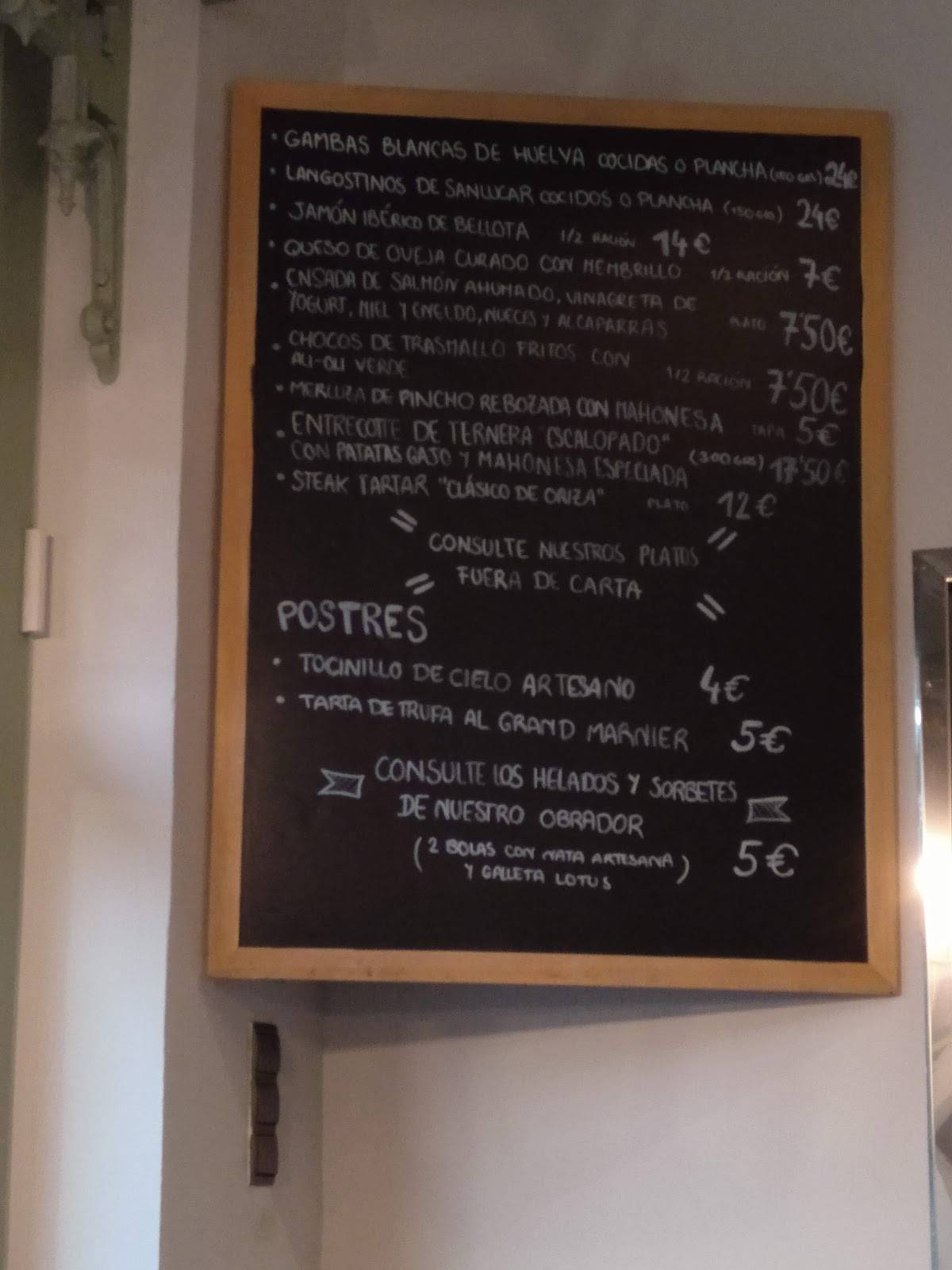 Menu at Restaurante Oriza, Seville