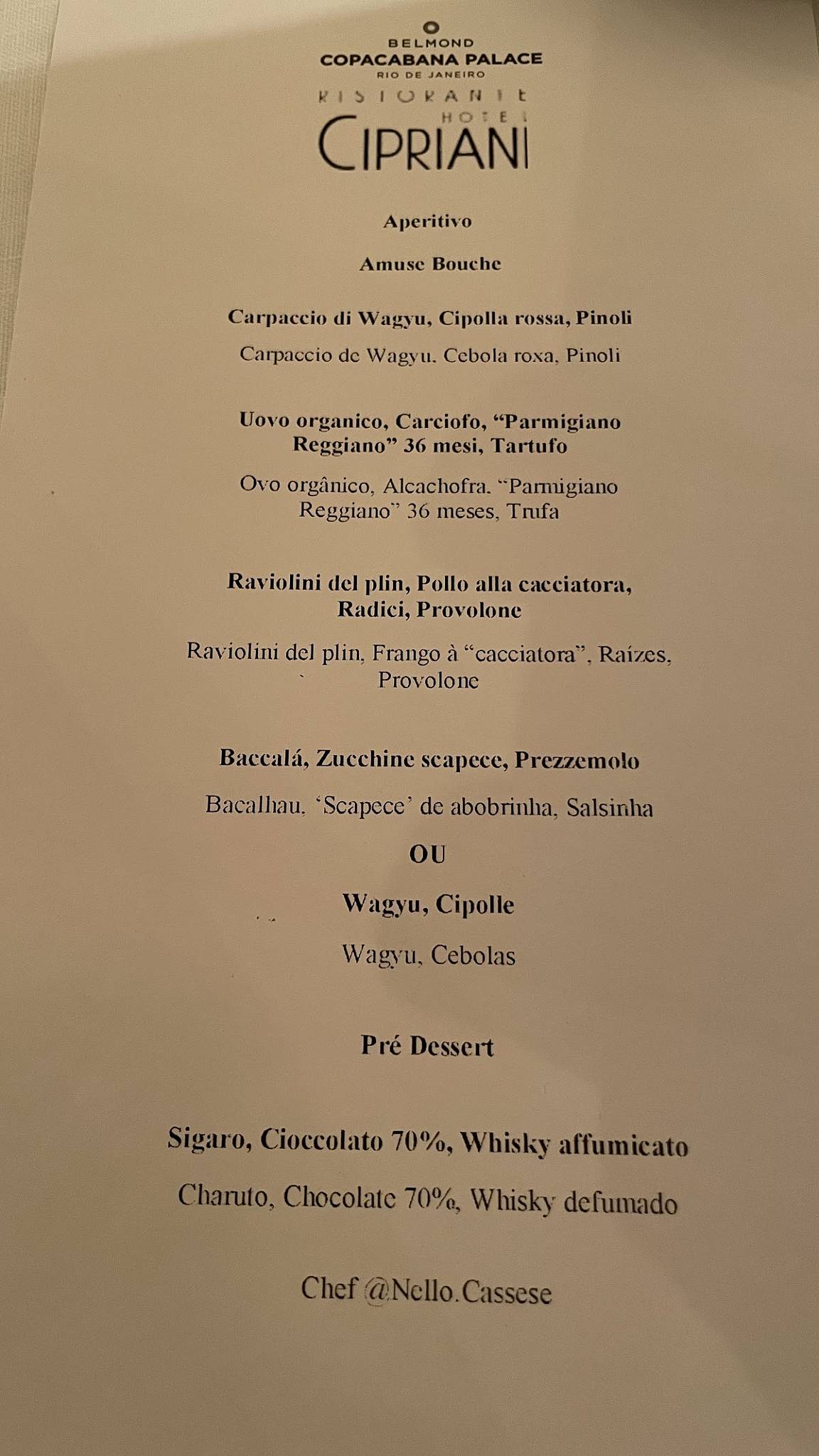 Menu em Copacabana Piano Bar, Rio de Janeiro, Av. Atlântica