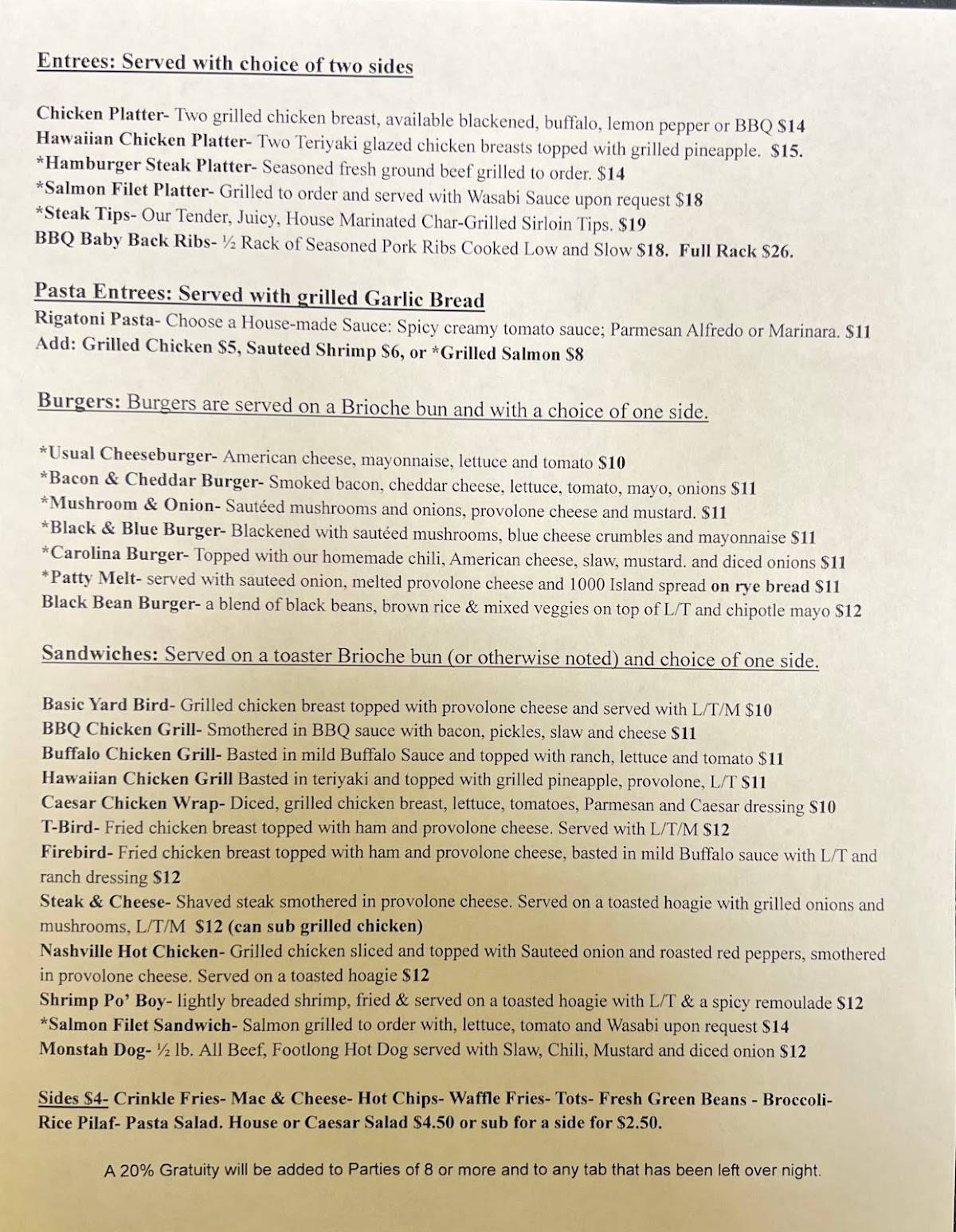 Menu at Rixster Grill pub & bar, High Point, Tinsley Dr Suite 159