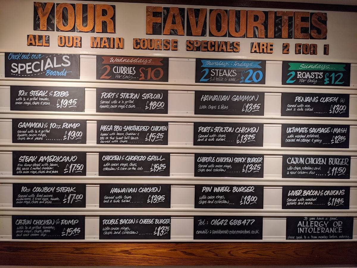 Menu at Sandstone Nab pub & bar, Middlesbrough