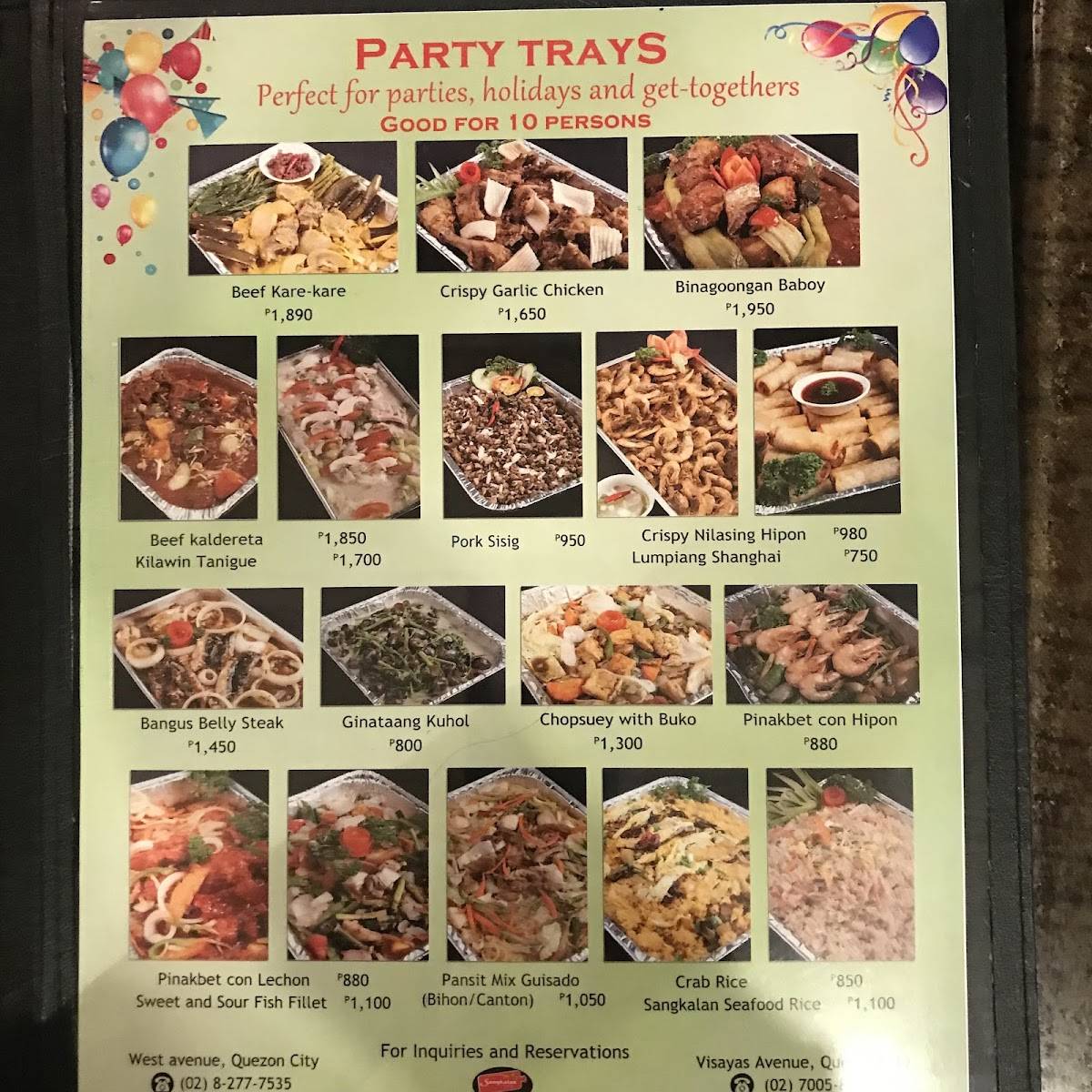 Menu at Sangkalan Restaurant, Quezon City, 41 West Ave