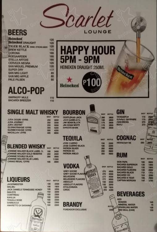 Menu at Scarlet Wine Lounge pub & bar, Taguig