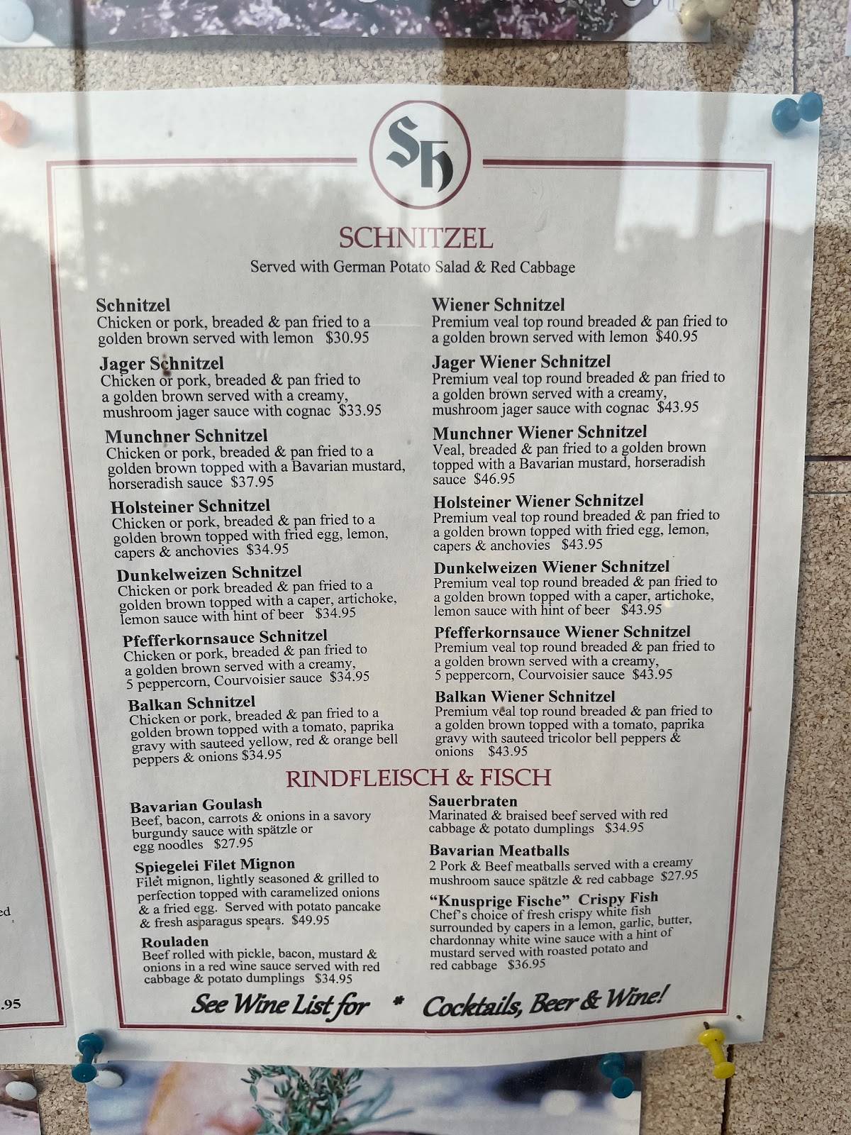 Menu at Schnitzel Haus pub & bar, Hobe Sound