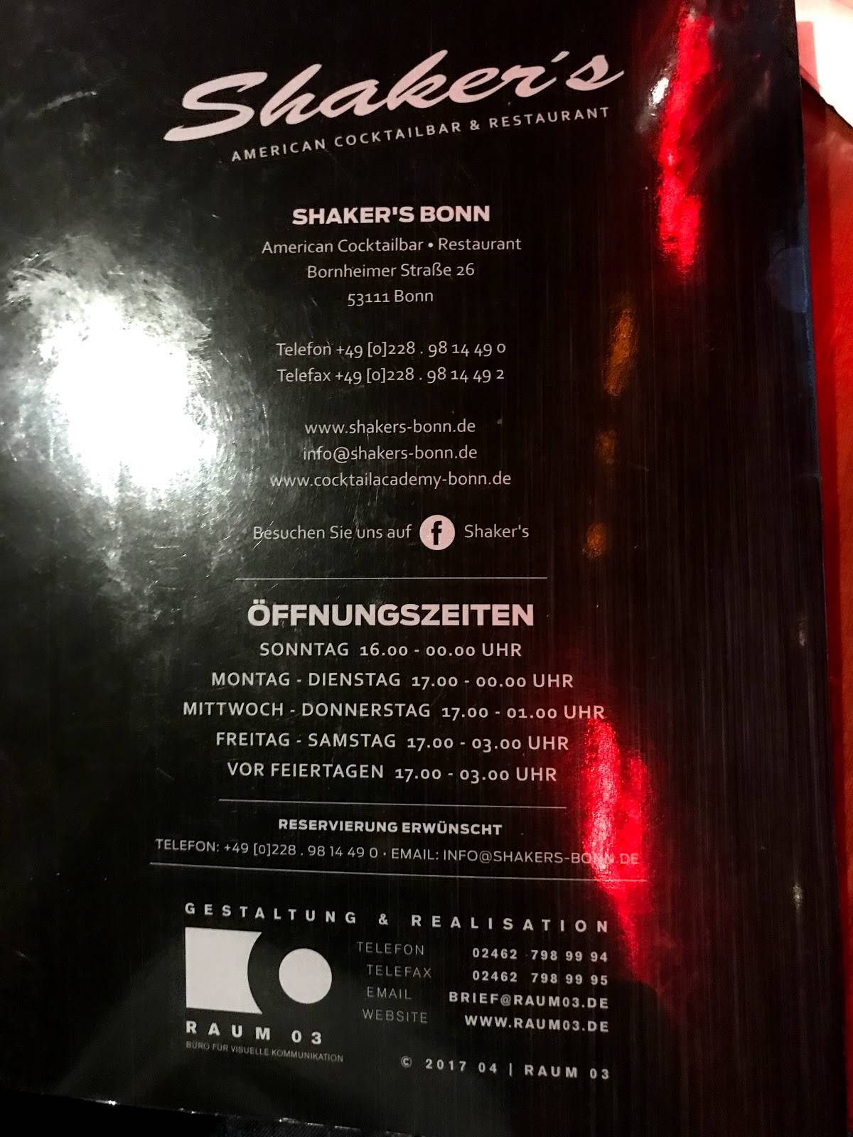 Speisekarte von Shaker's pub & Bar, Bonn