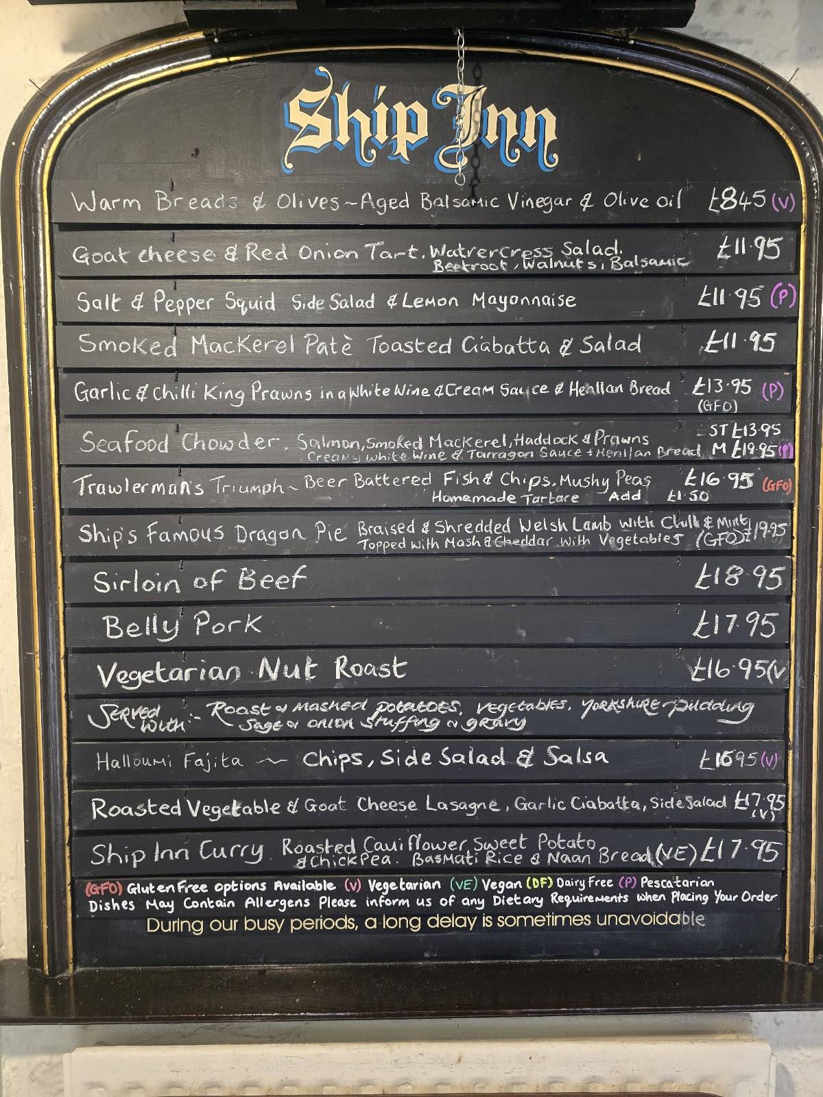 Menu at Ship Inn, Red Wharf Bay pub & bar, Pentraeth, Red Wharf Bay