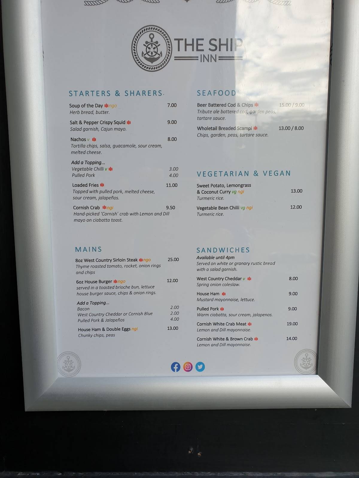 Menu at Ship Inn Pentewan pub & bar, Mevagissey, 31-33 W End