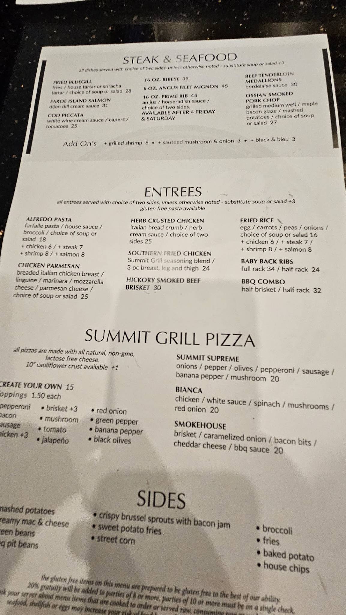 Menu at Summit Grill Kitchen & Cocktails pub & bar, Fort Wayne